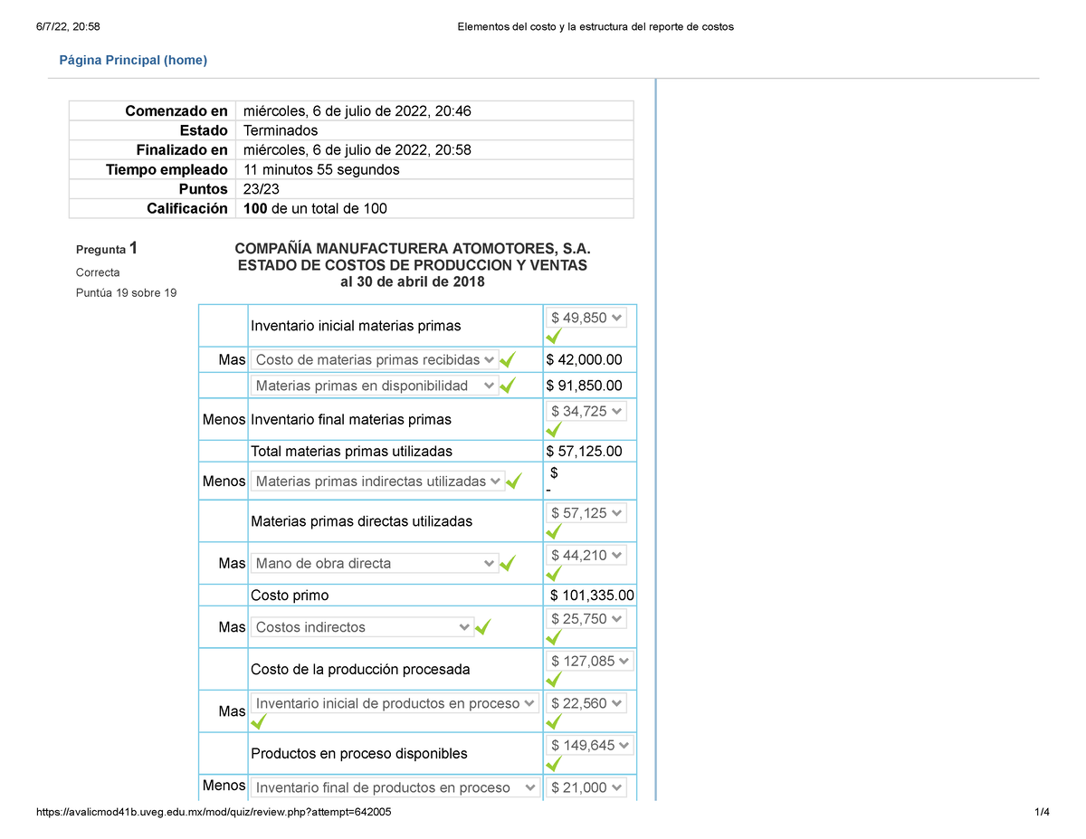 Elementos Del Costo Y La Estructura Del Reporte De Costos Página