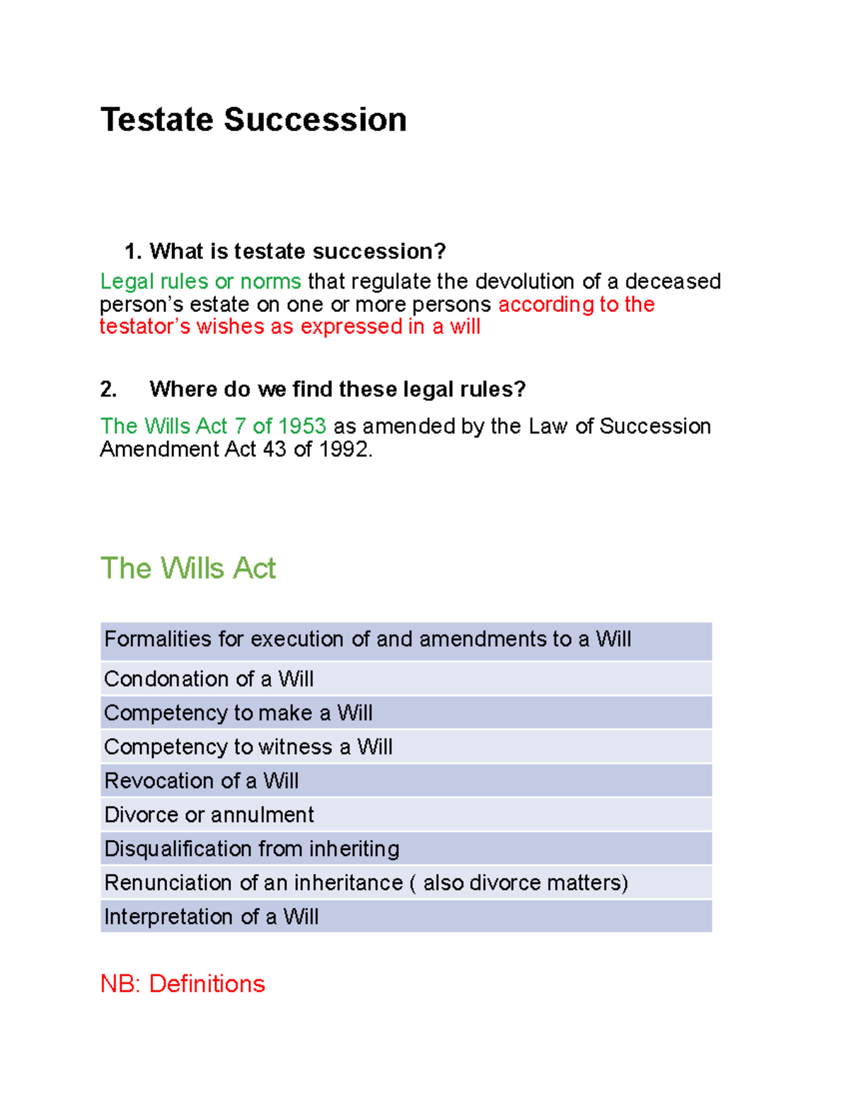 Law Of Sucession Term 2 Term 1 Intestate Succession And Law Of