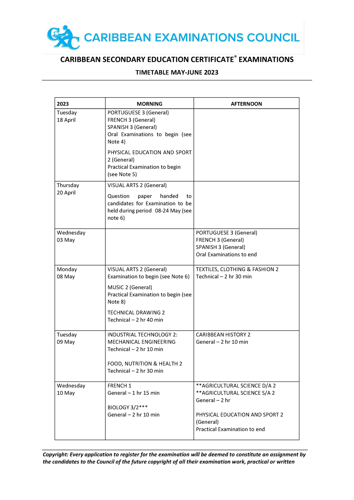 Cxc Csec Timetable May June 2023 My Trini Chile