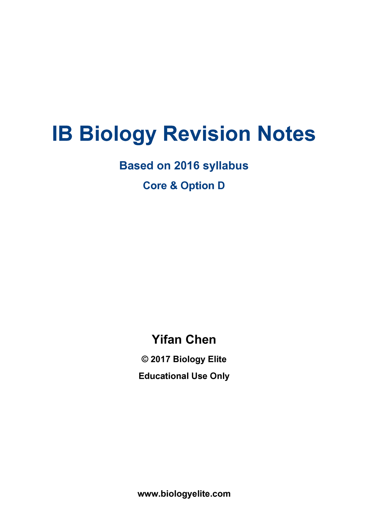 Ib Biology Hl Notes Bio Hl Ib Ib Biology Revision Notes Based On