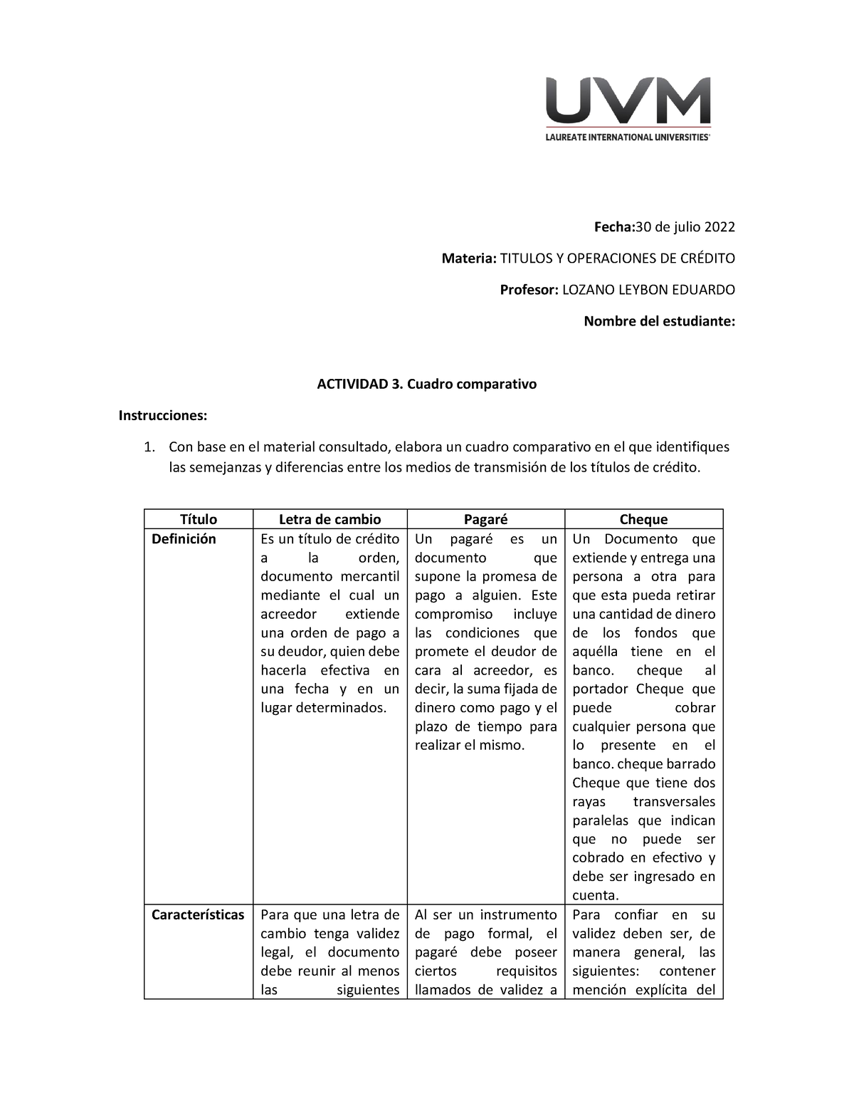 Cuadro Comparativo Titulos Valores Docsity