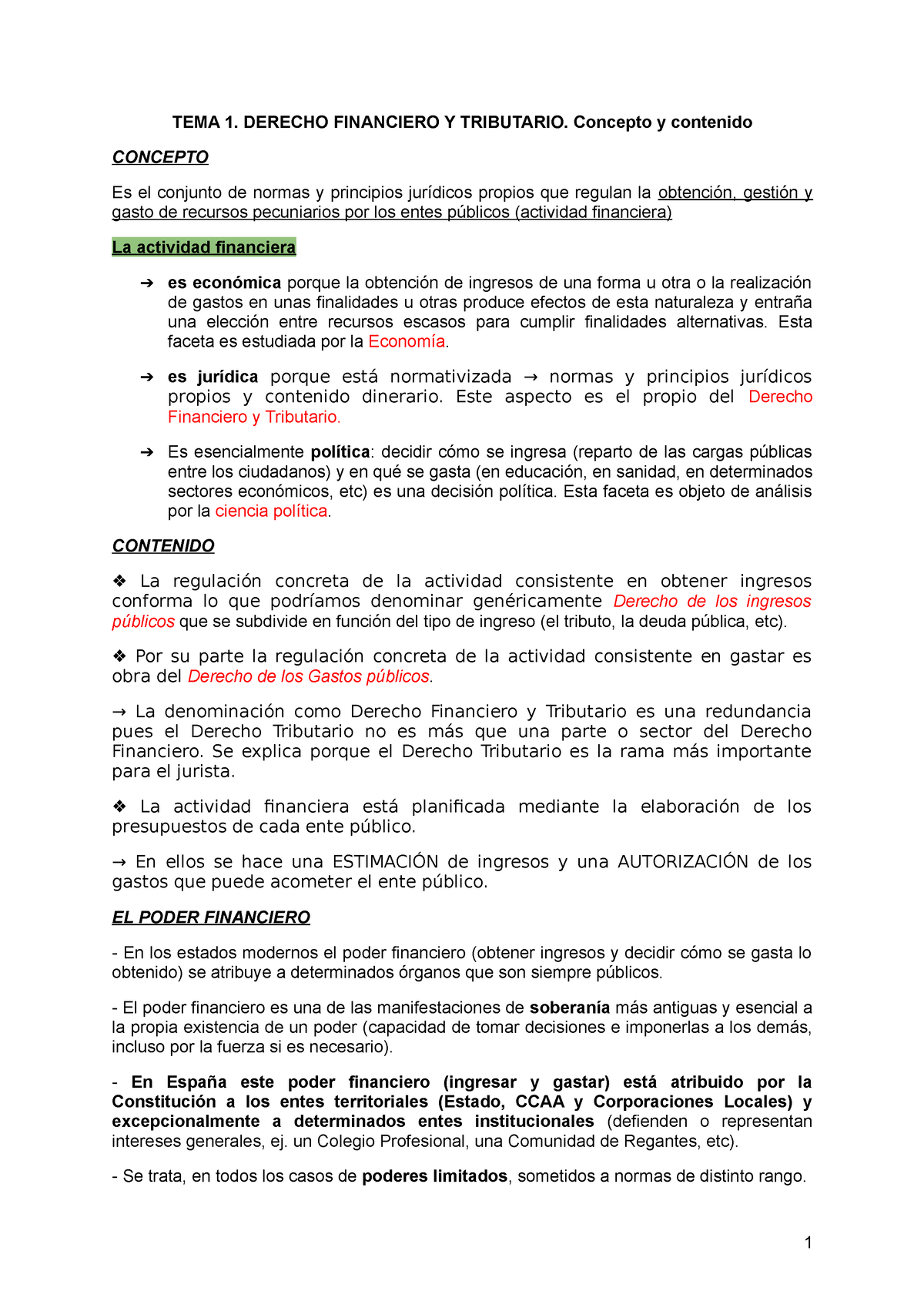 Tema 1 Tema 1 Apuntes Diapositivas Tema 1 Derecho Financiero Y