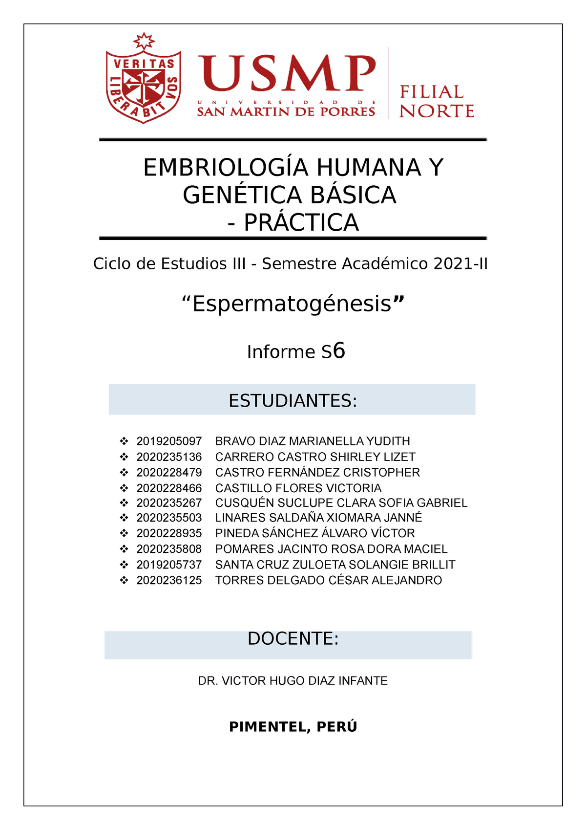 Informe S6 Embriología Práctica Grupo 18 EmbriologÍa Humana Y