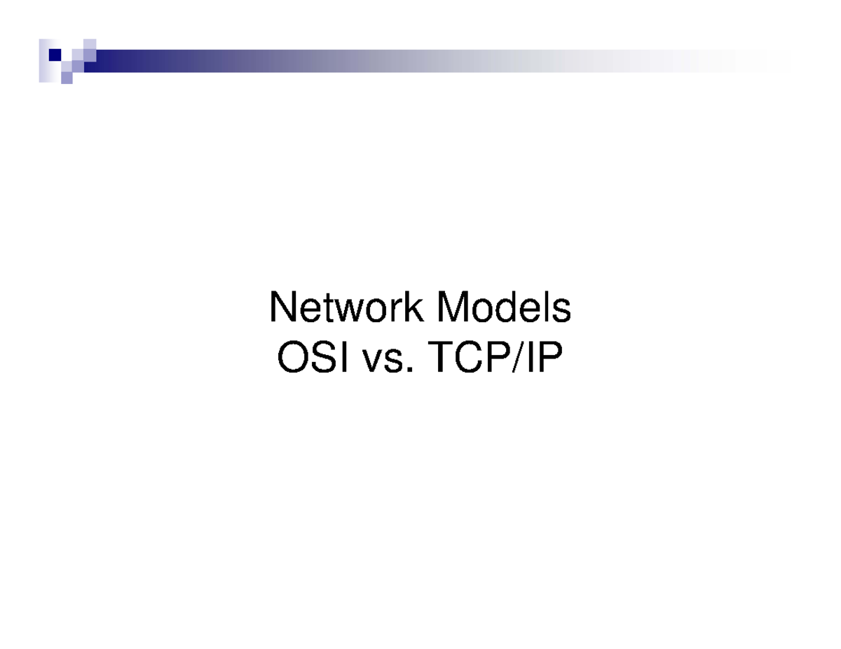 Network Models Note Network Models Osi Vs Tcpip Network Models