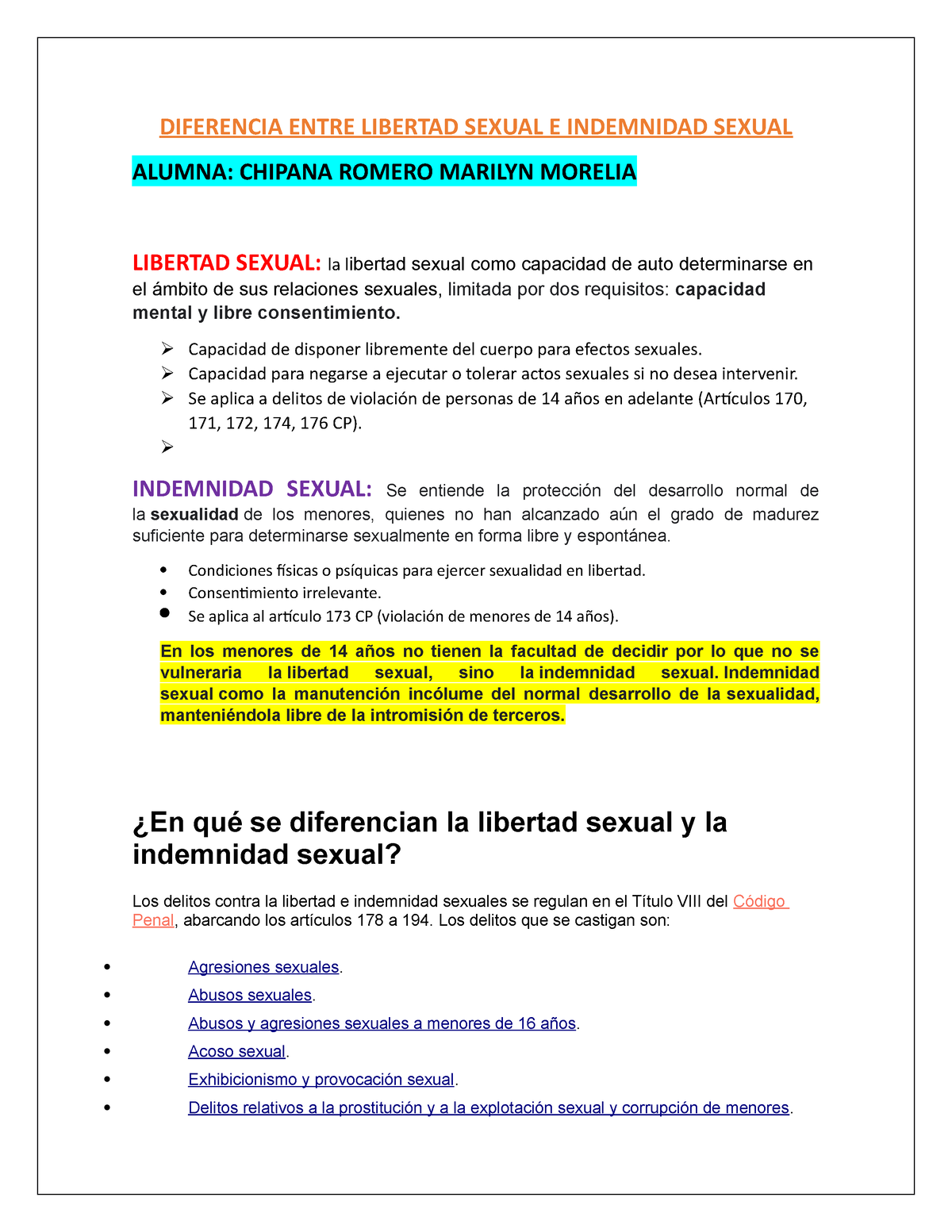 Diferencia Entre Libertad Sexual E Indemnidad Sexual Diferencia Entre