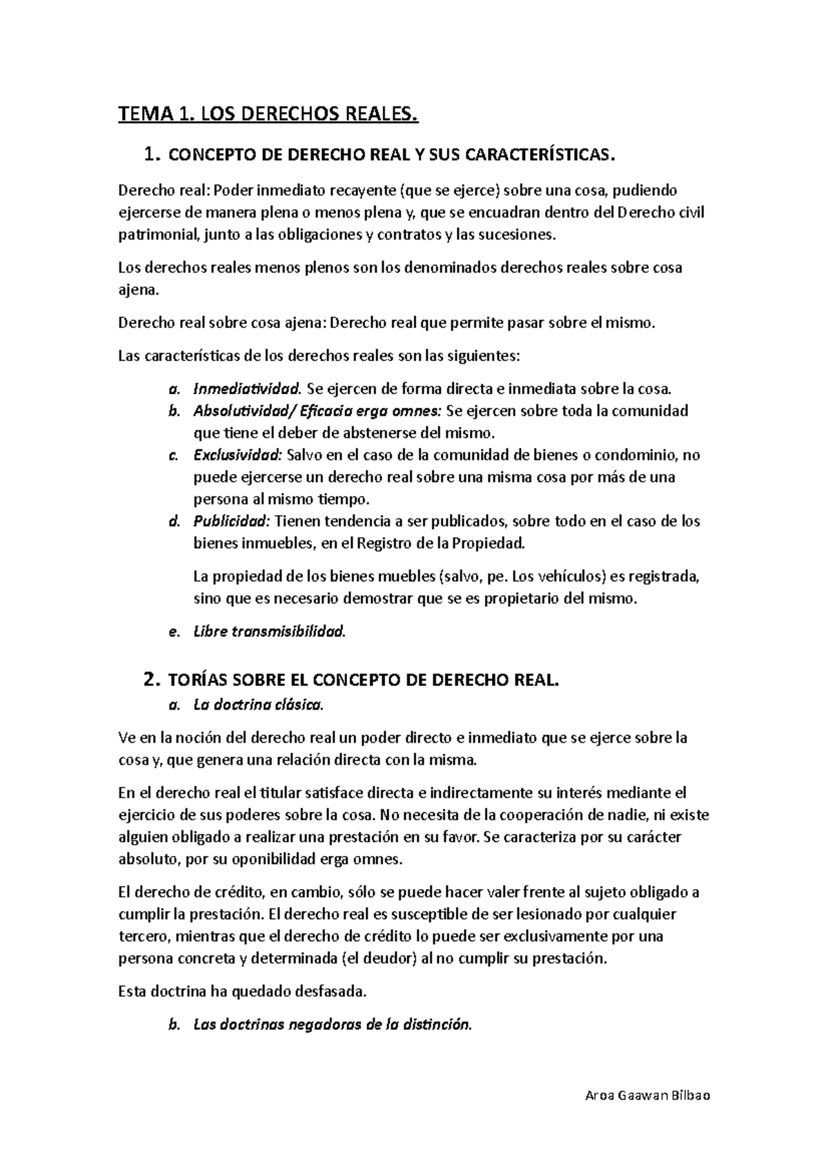 Tema 1 De Derechos Reales Tema 1 Los Derechos Reales 1 Concepto De