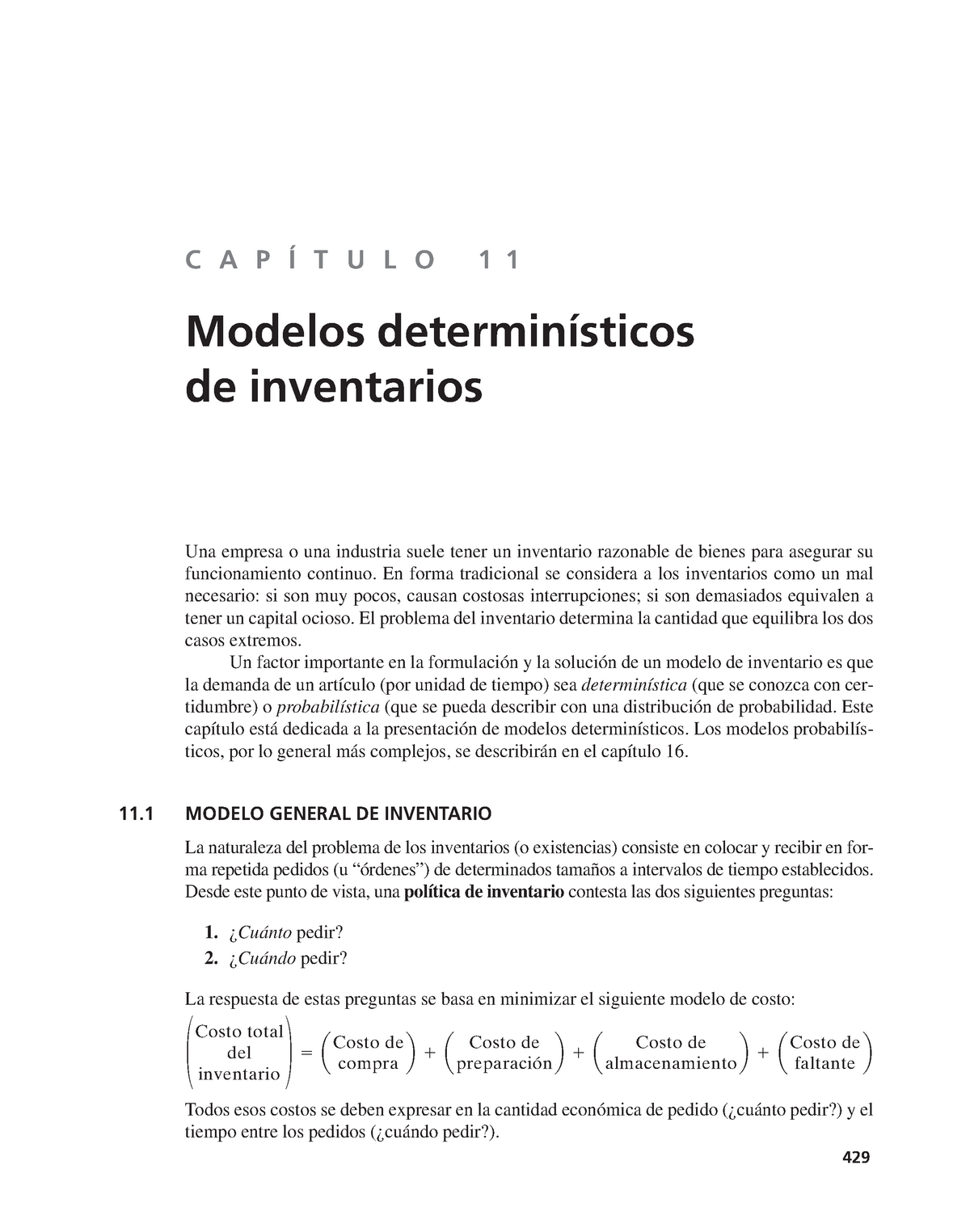 Modelos De Inventarios 429 CapÍtulo 11 Modelos Determinísticos De