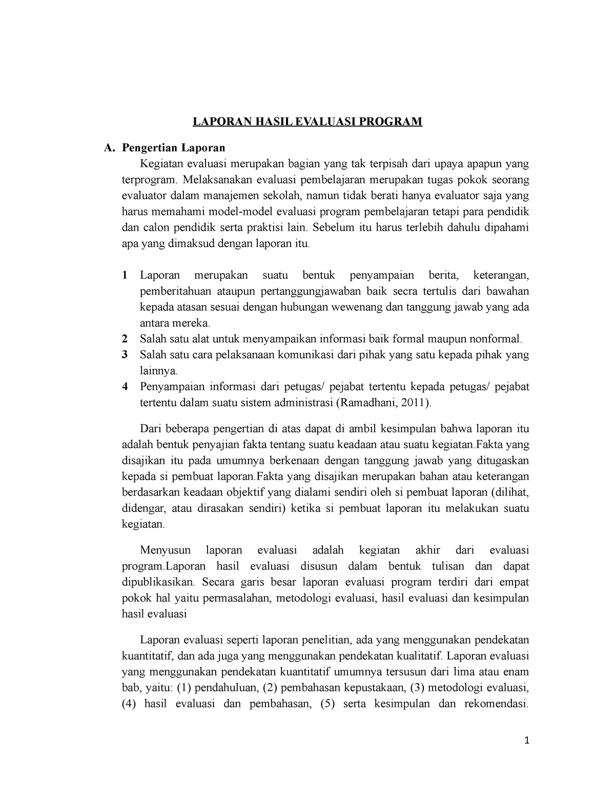 Contoh Format Laporan Evaluasi Dan Refleksi Diri Guru