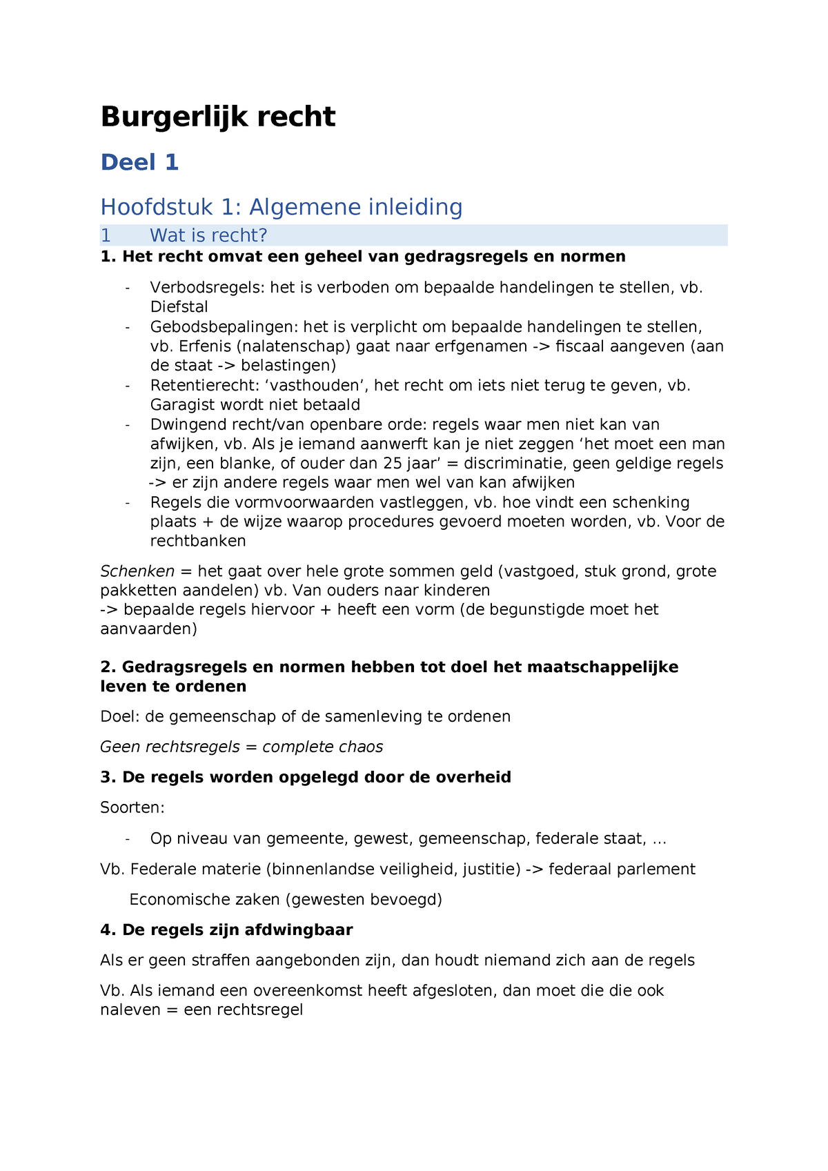 Samenvatting Burgerlijk Recht Deel 1 Hoofdstuk 1 Algemene Inleiding