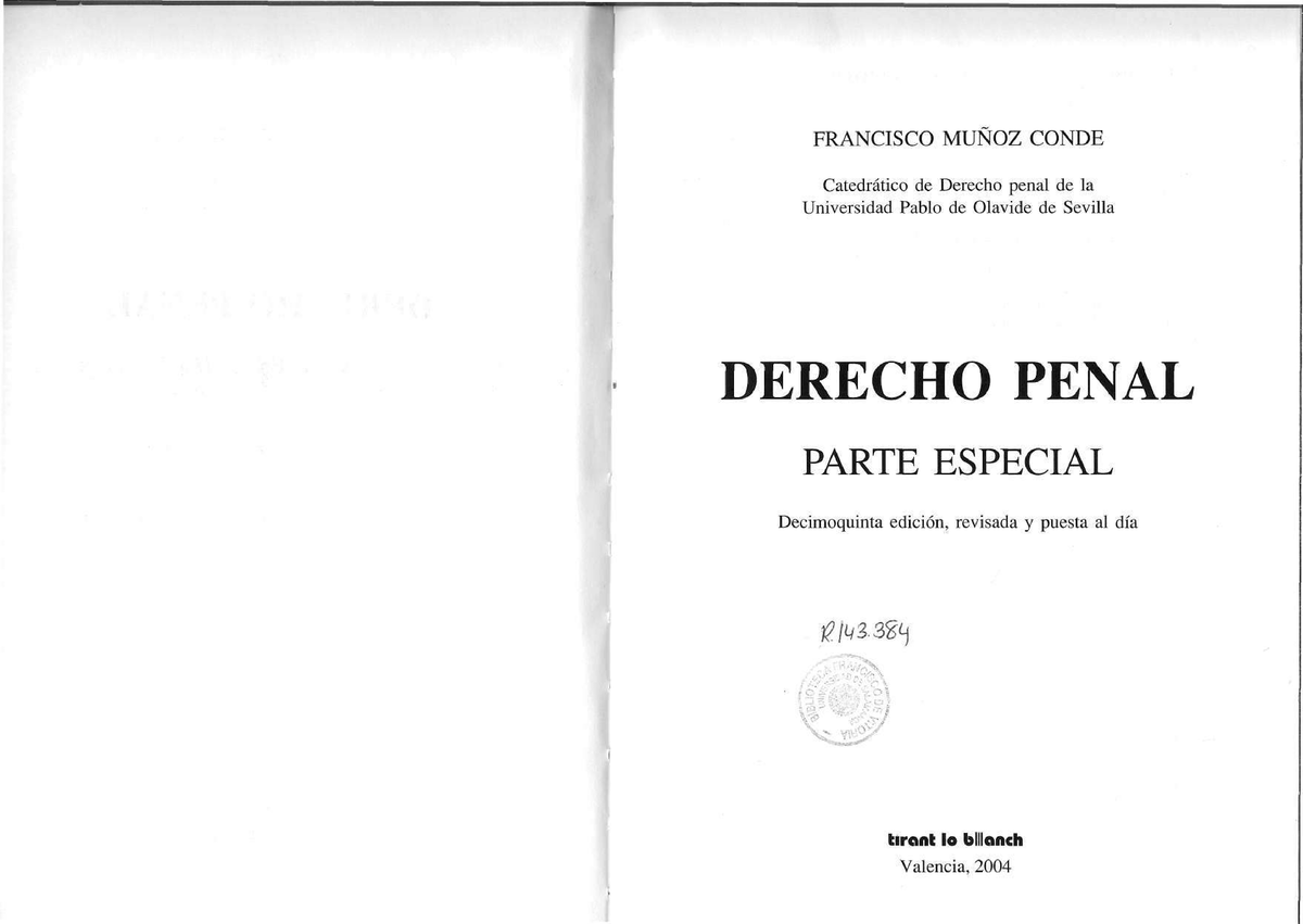 Derecho Penal Muñoz Conde Parte Especial ¡vj Ho N íakm Iir Wmi