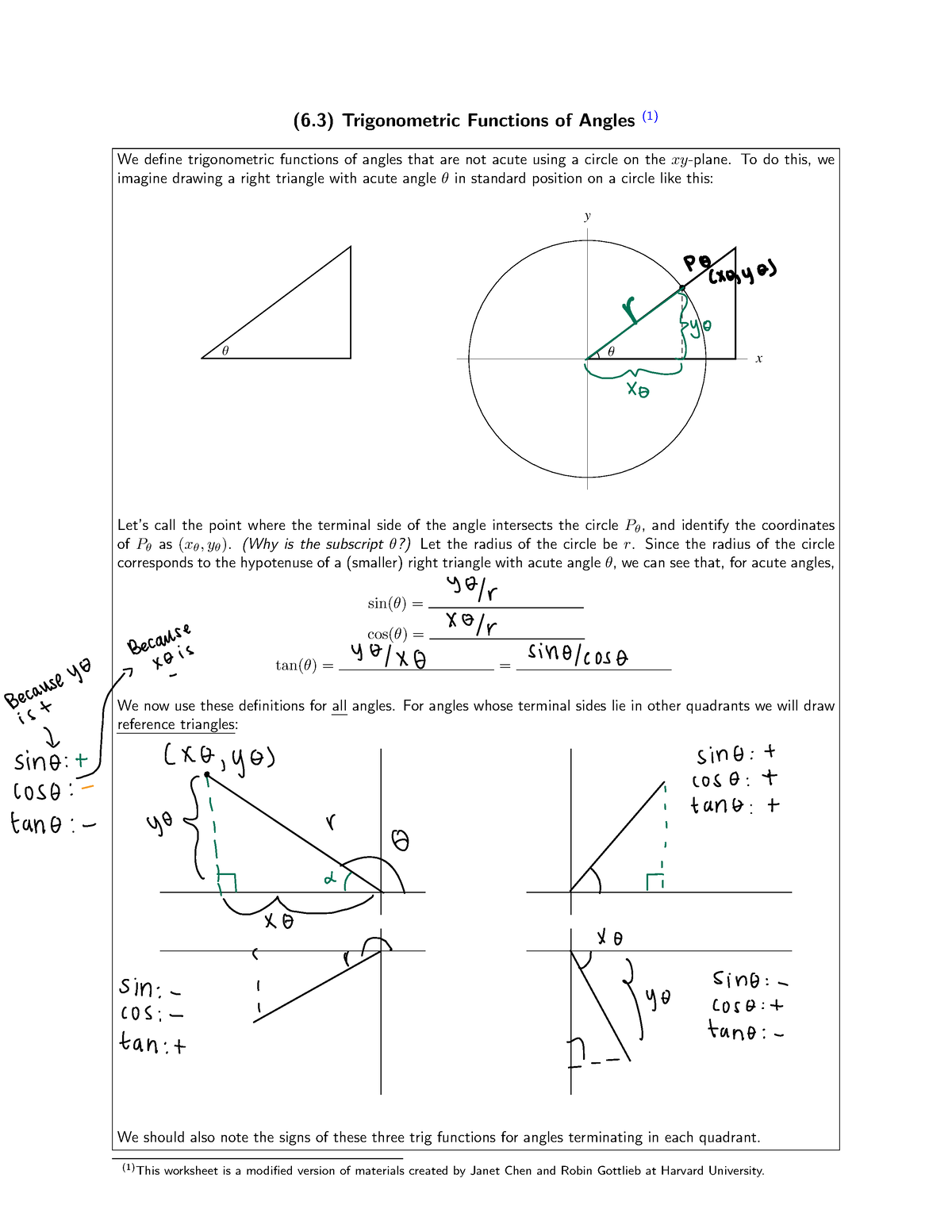 6 3 Trig Functions Of General Angles 6 Trigonometric Functions Of