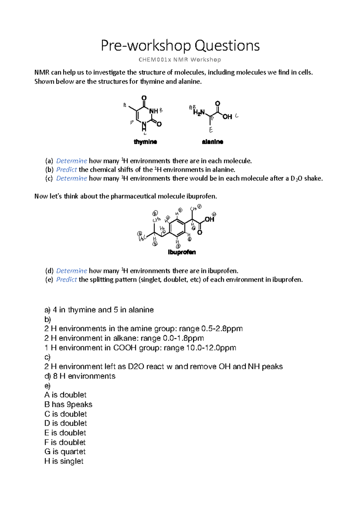 Nmr Workshop Pre Workshop Questions Chem001x Nmr Workshop Nmr Can