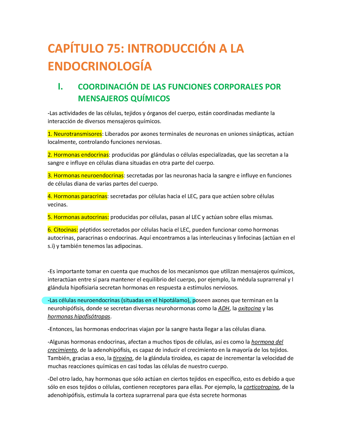 Resúmenes Fisio Segundo Parcial CapÍtulo 75 IntroducciÓn A La