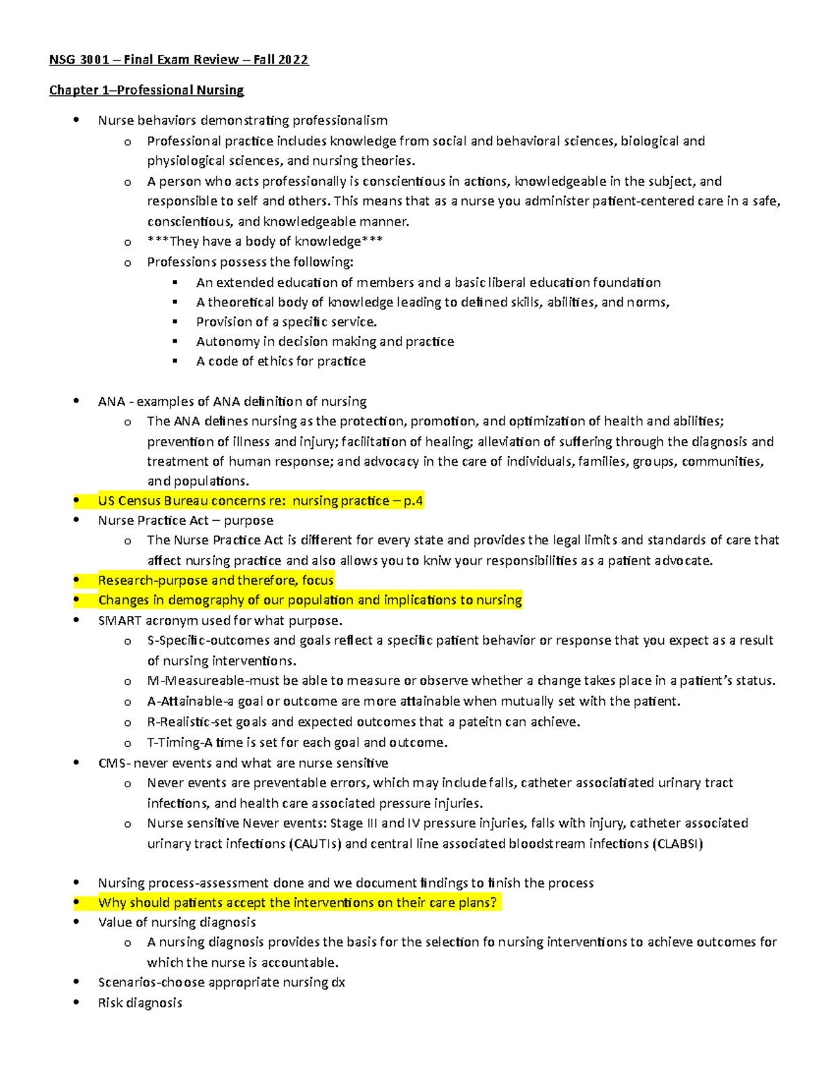 Study Gude For Nsg 3001 Final Exam Fall 2022 Nsg 3001 Final