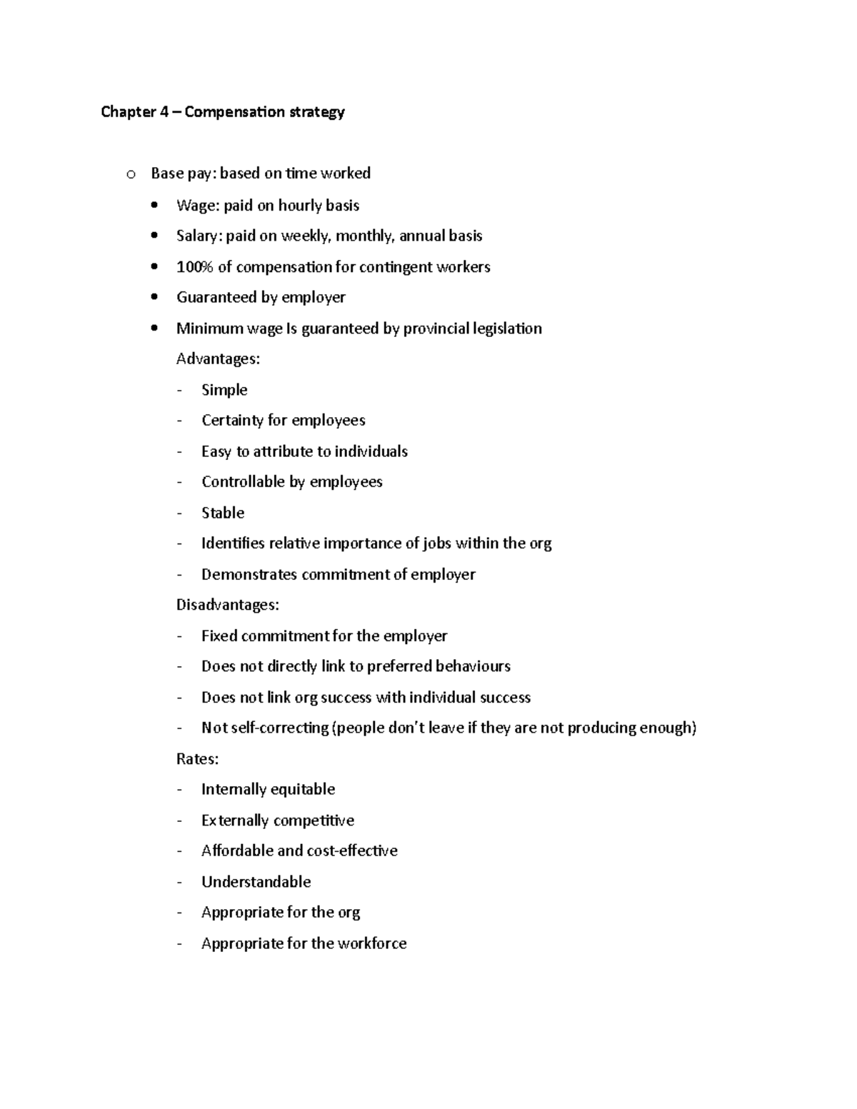 Chapter 4 Lecture Notes Chapter 4 Compensation Strategy O Base Pay