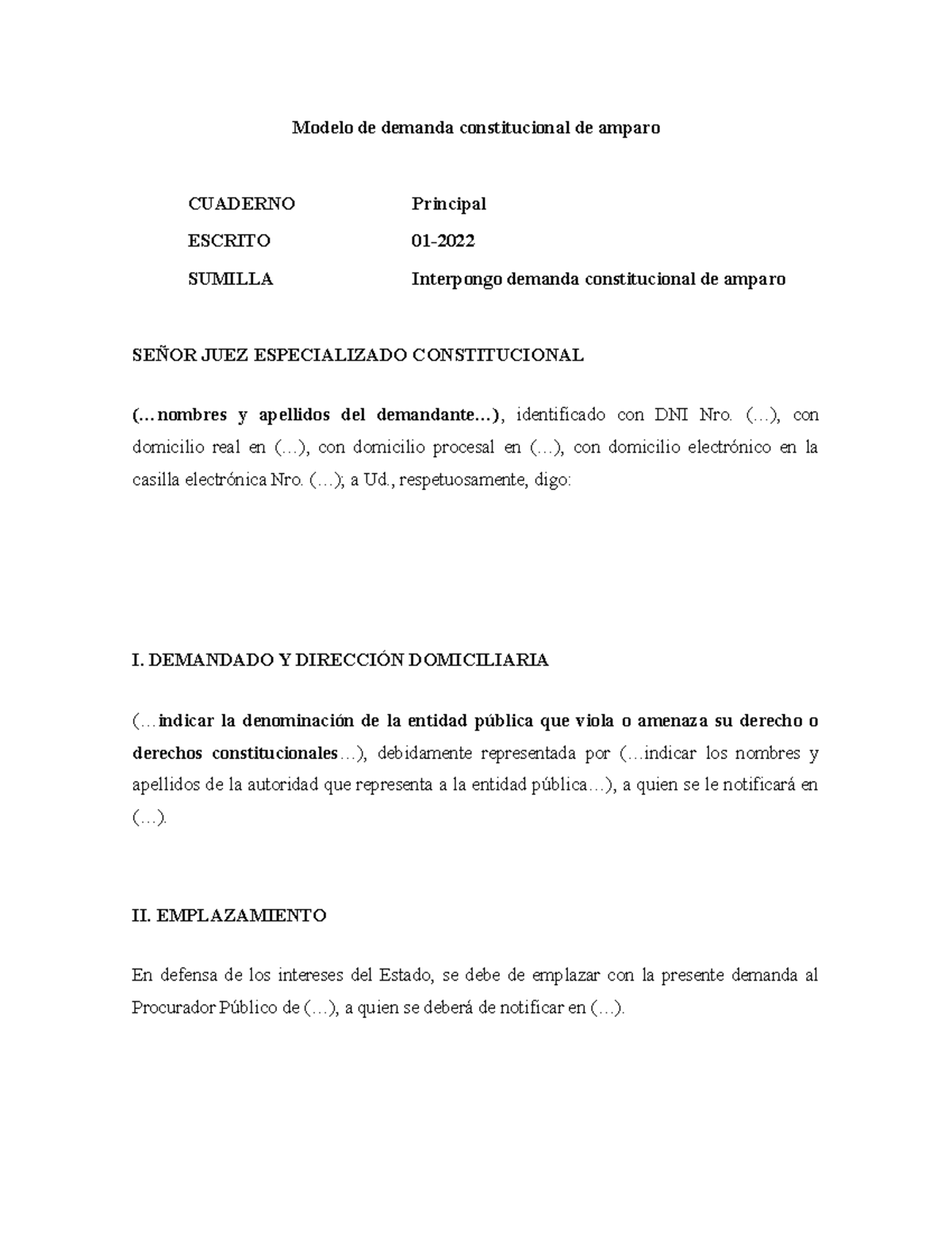 Demanda Constitucional De Amparo Modelo De Demanda Constitucional De