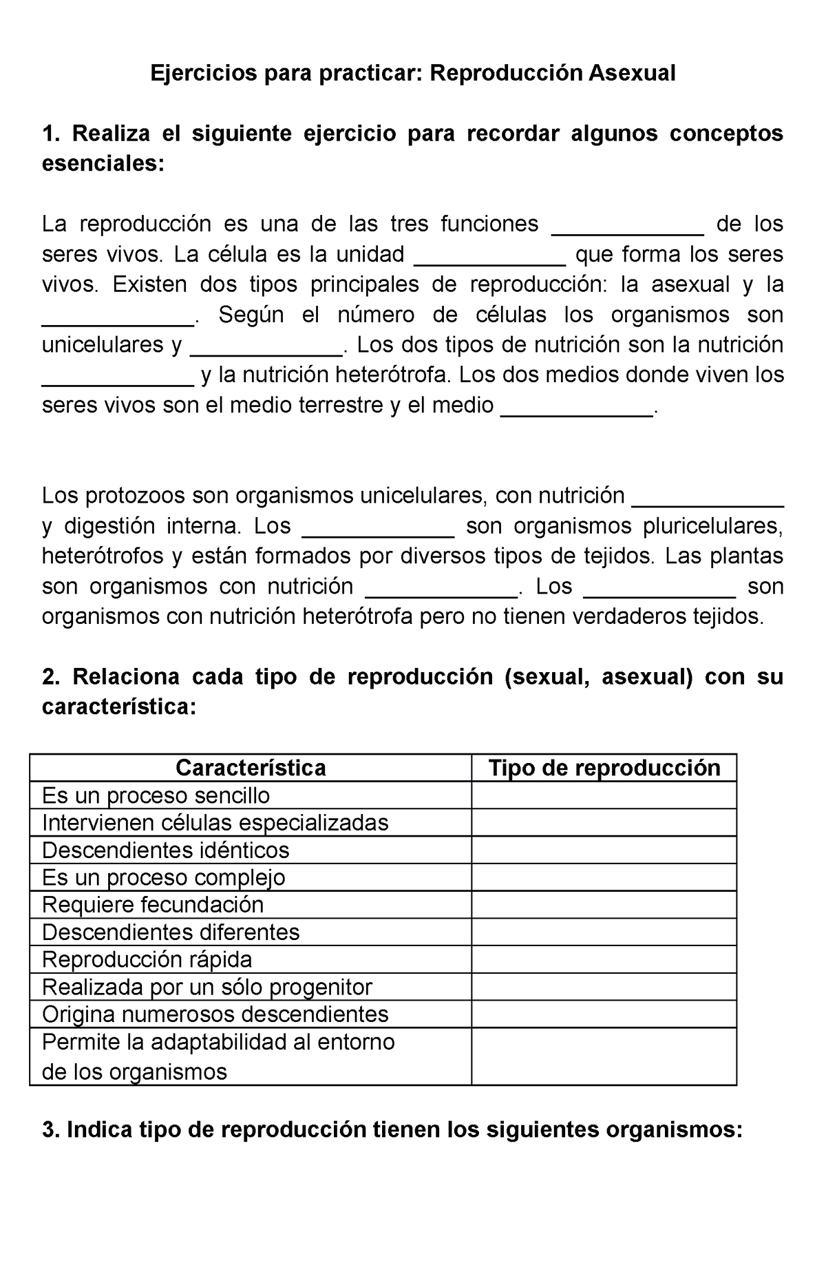 Ejercicios Para Practicar Reproducción Sexual Y Asexual Ejercicios