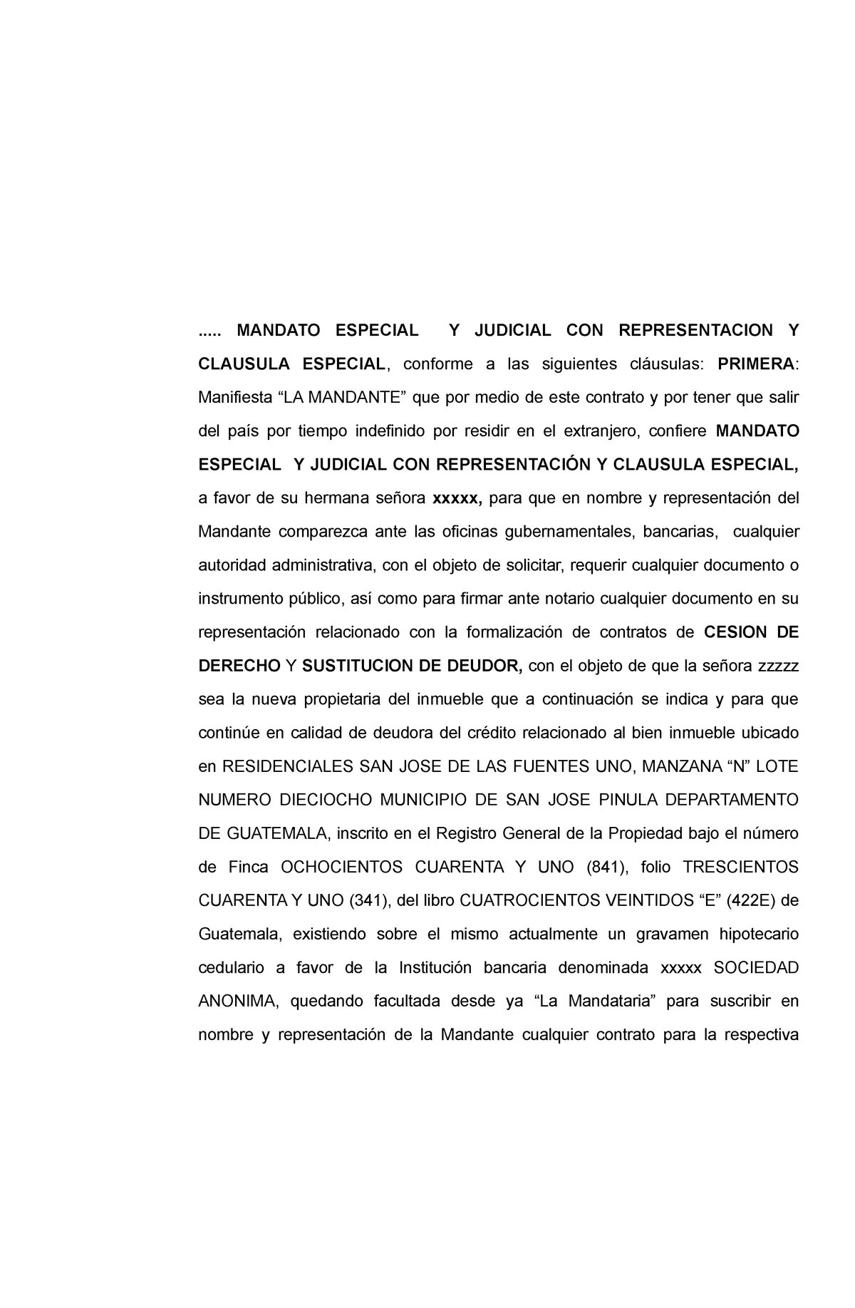 Ejemplo De Mandato Epecial Y Judicial Con Repres Y Clausula Especial