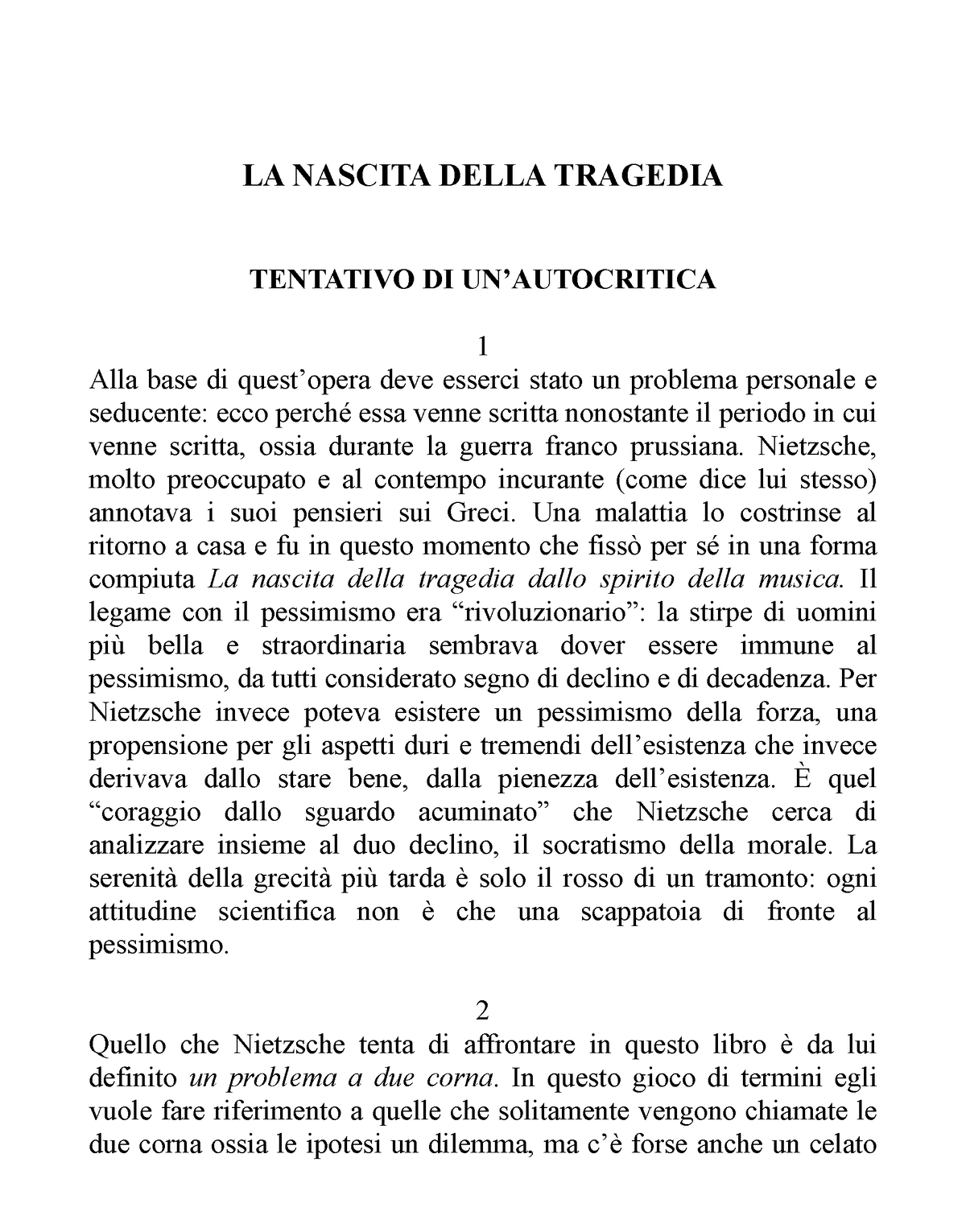 Riassunto La Nascita Della Tragedia La Nascita Della Tragedia