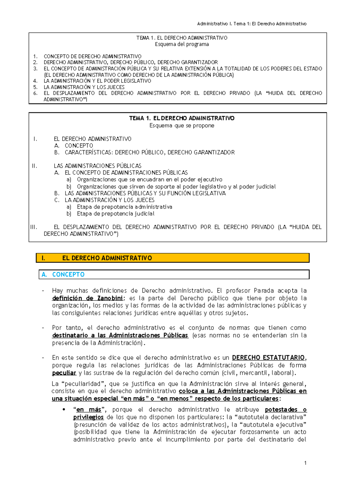 Tema 1 El Derecho Administrativo Administrativo I Tema 1 El Derecho