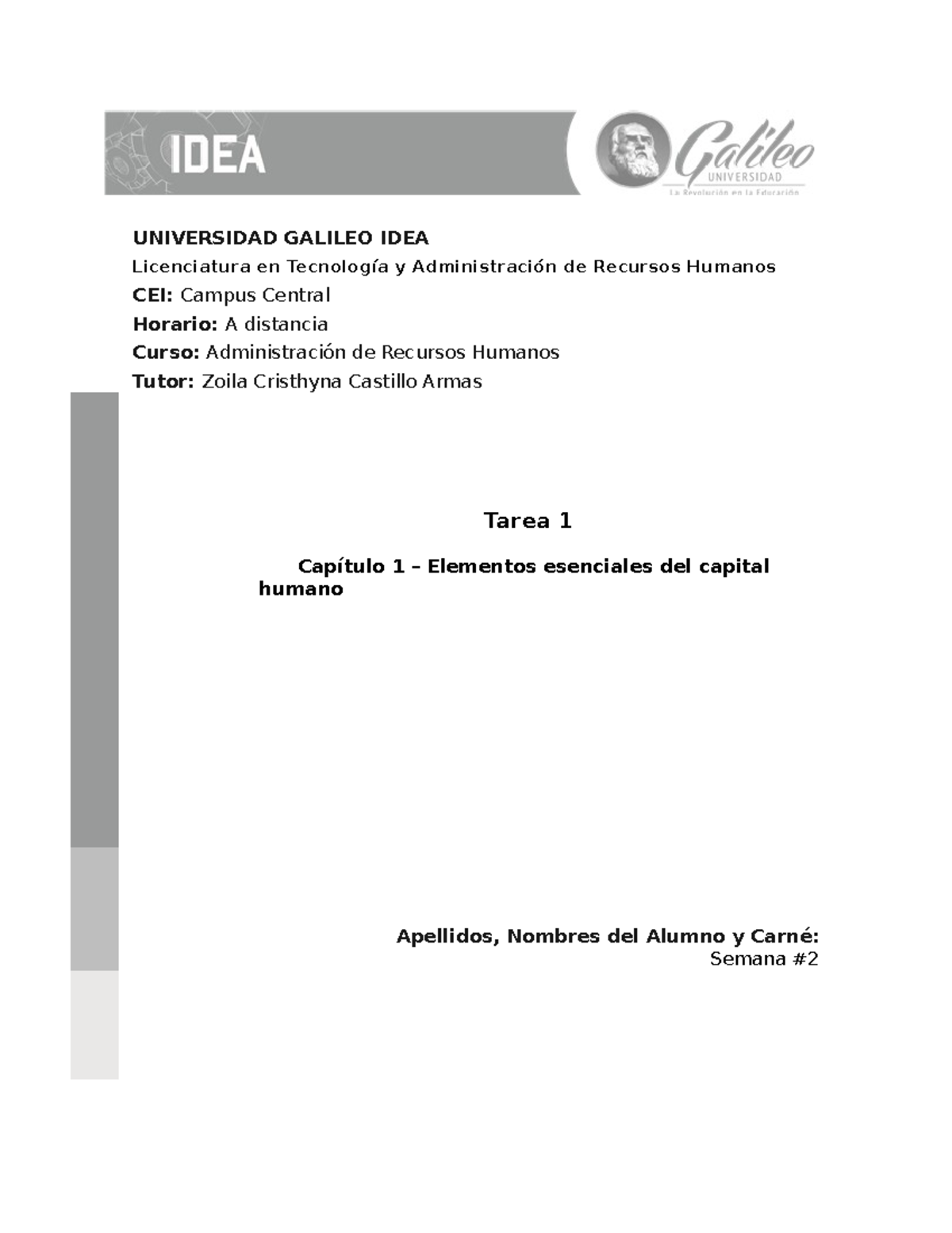 Tarea 1 Administración De Recursos Humanos Universidad Galileo Idea