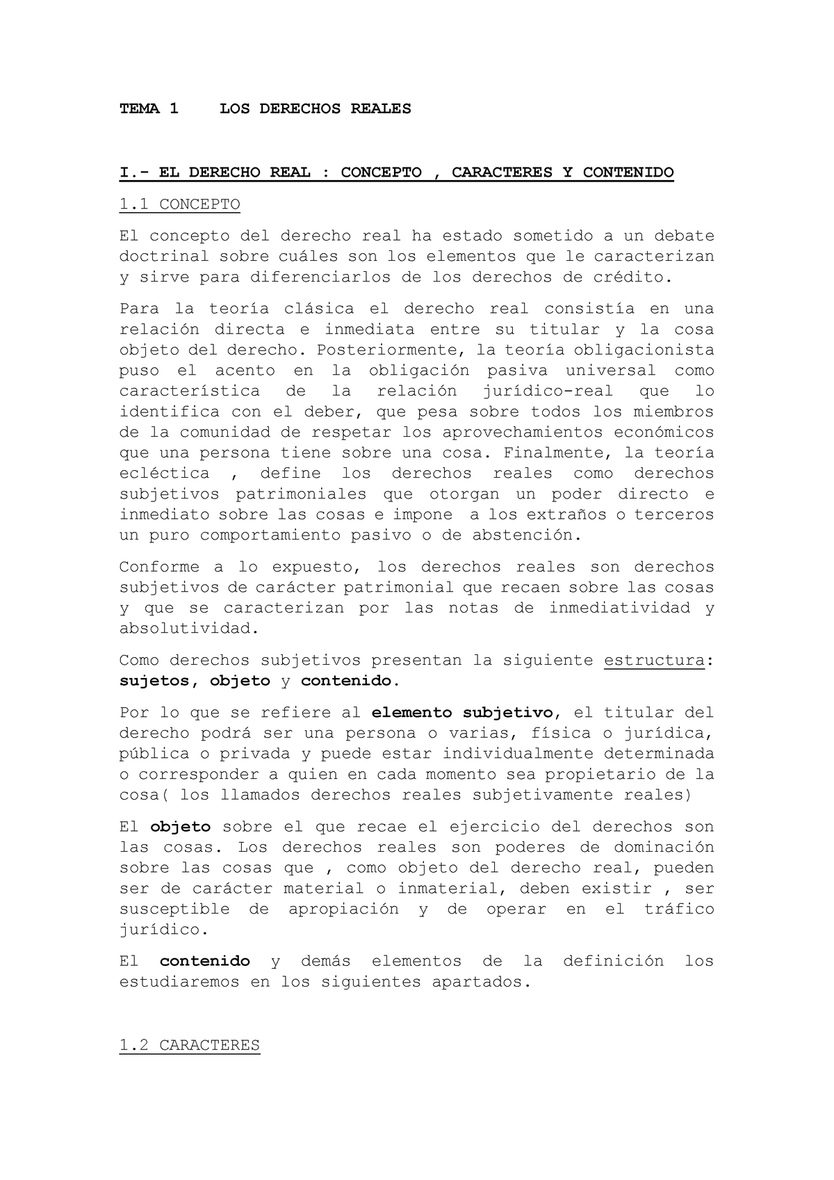 Tema 1 Los Derechos Reales Tema 1 Los Derechos Reales I El Derecho