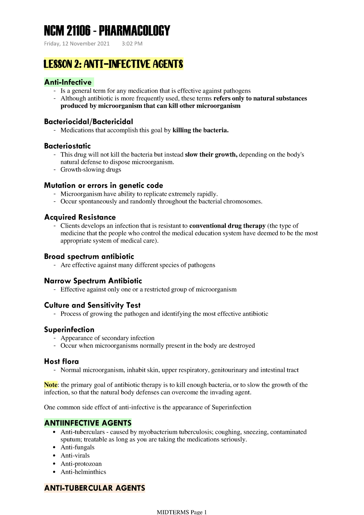 Pharmacology Anti Infective Agents Lesson 2 Anti Infective Agents Is