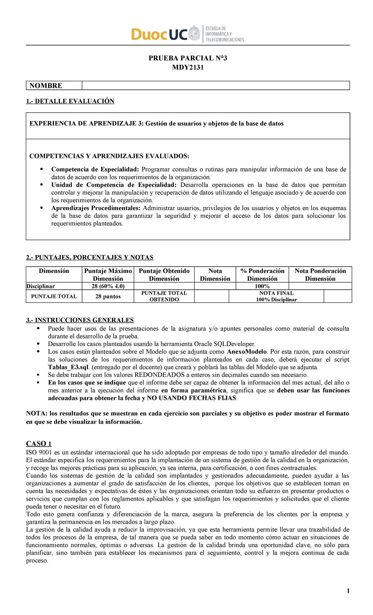 Mdy2131 E3 Evaluacion 3 Prueba Parcial N° Mdy Nombre 1 Detalle