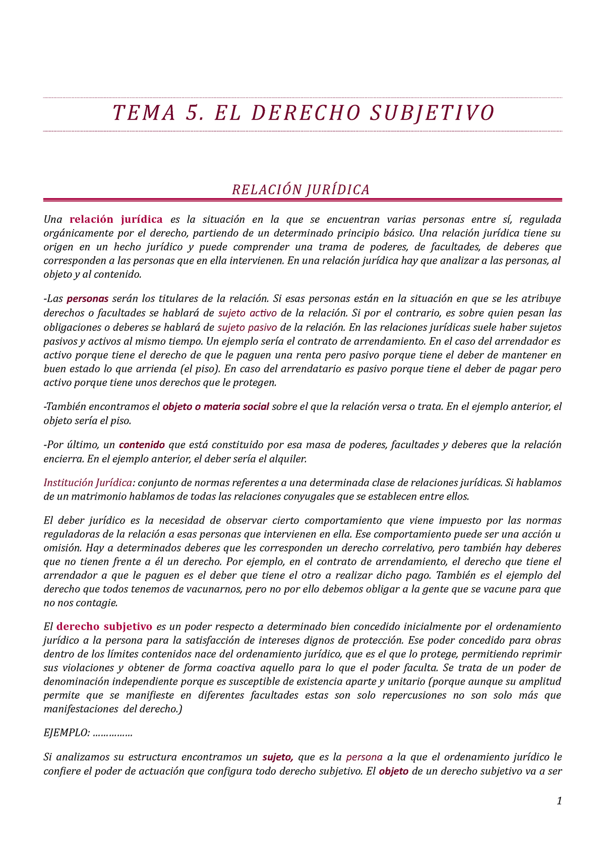 Tema 5 El Derecho Subjetivo Tema 5 El Derecho Subjetivo RelaciÓn