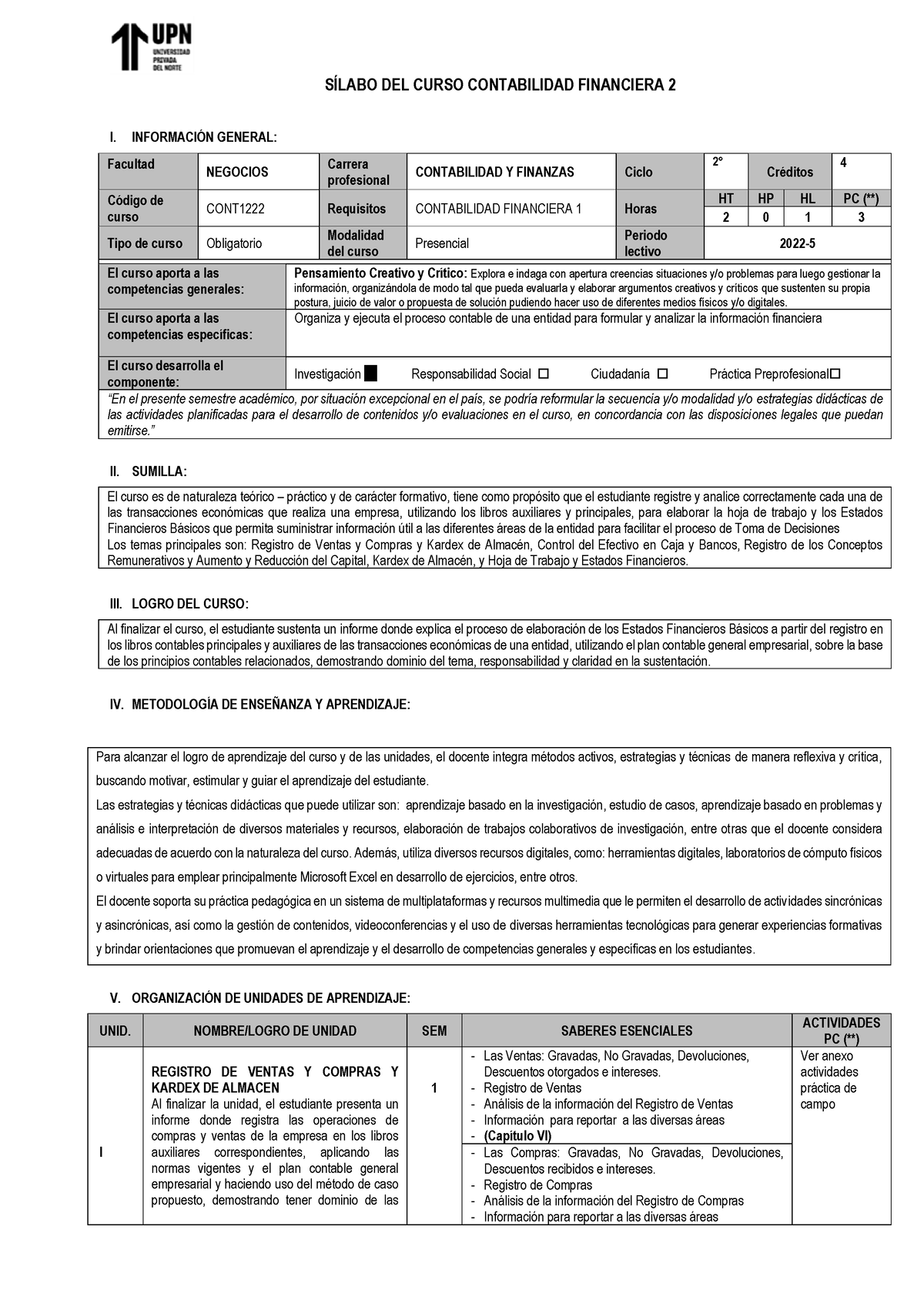 Sílabo Del Curso SÕlabo Del Curso Contabilidad Financiera 2 I