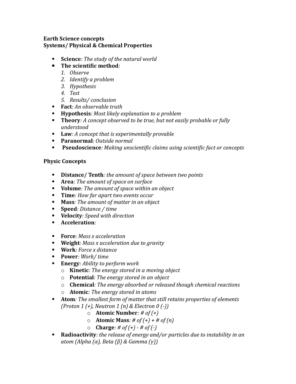 Earth Science Concepts Earth Science Concepts Systems Physical