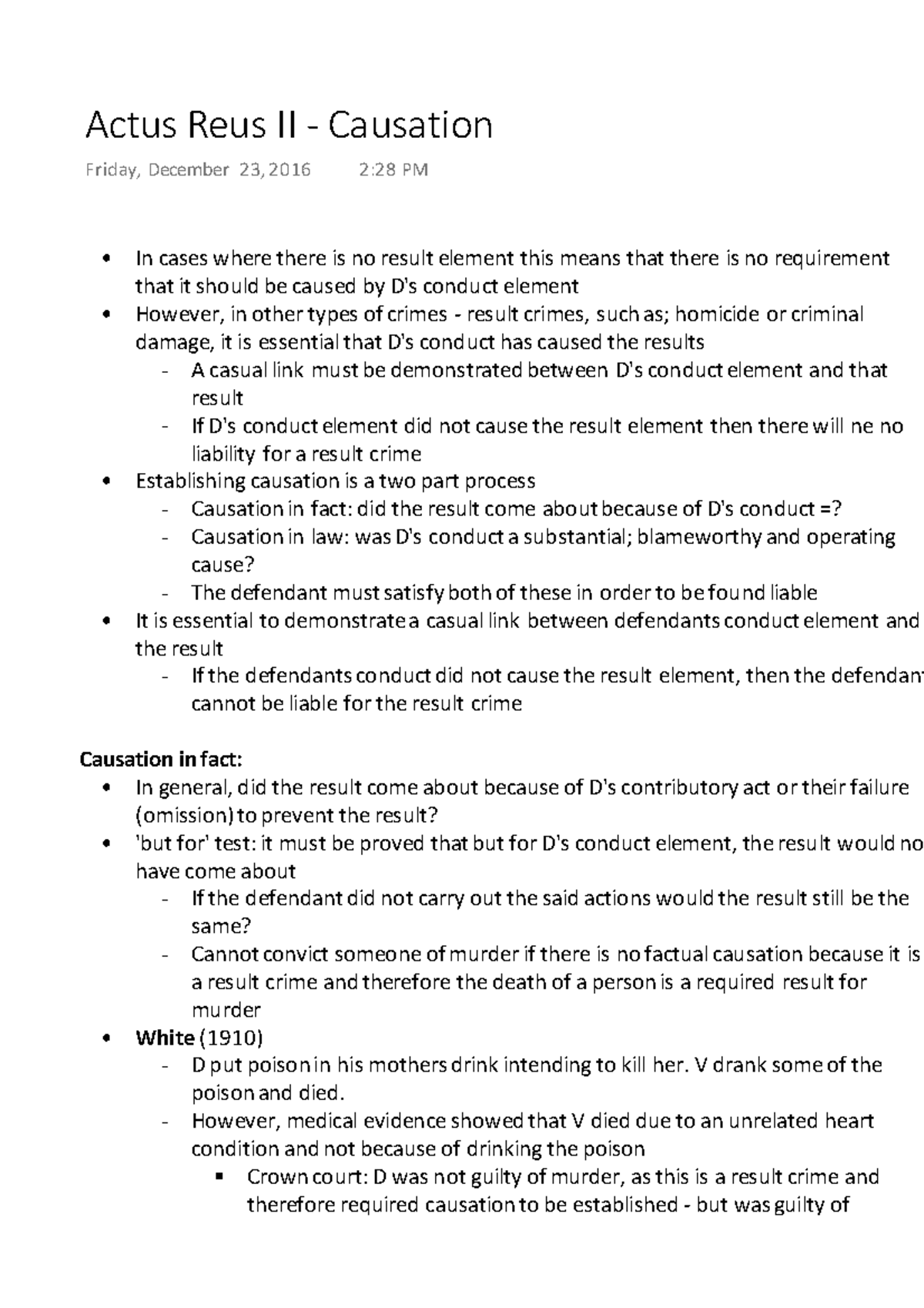 Criminal Law Lecture 3 Actus Reus Ii Causation In Cases Where