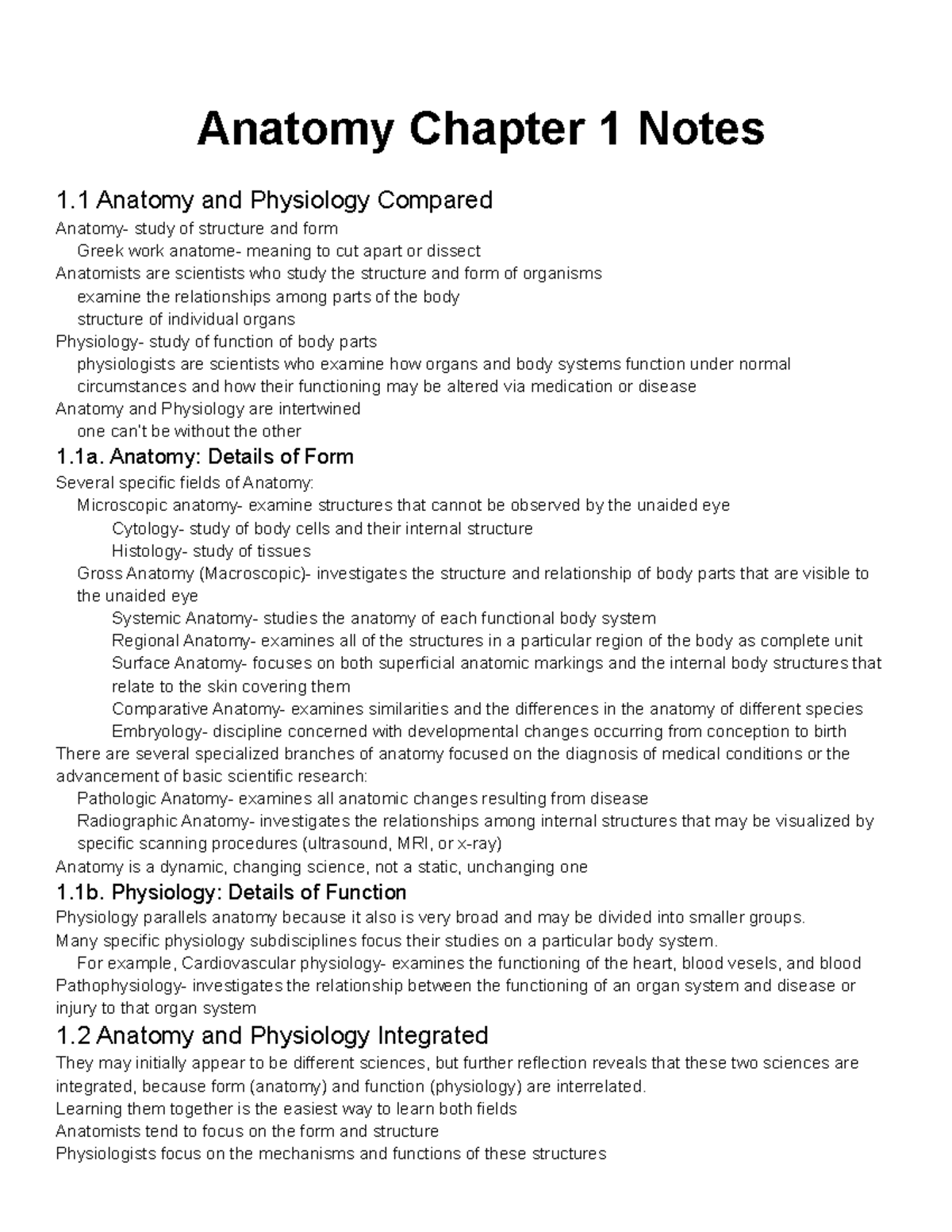 Anatomy Physiology Unit 1 Intro To Anatomy Cheat Shee