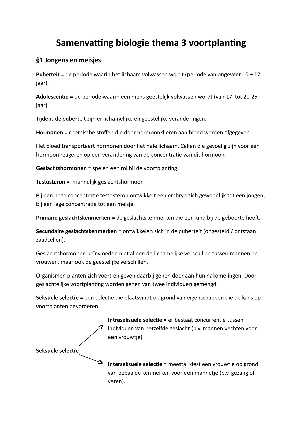 Samenvatting Biologie Thema 3 Voortplanting Samenvatting Biologie