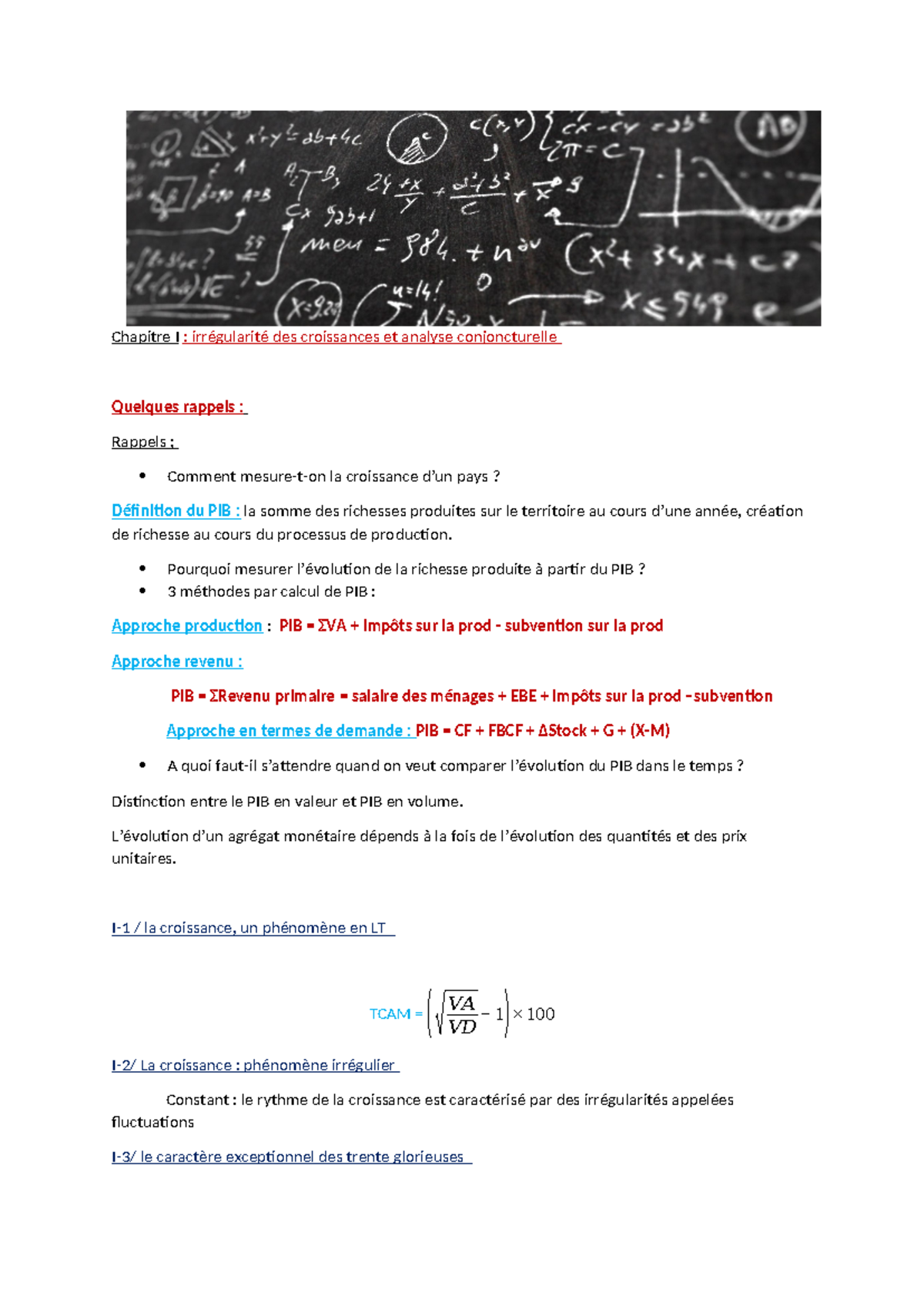 Cours De Macroéconomie S4 Chapitre I Irrégularité Des Croissances