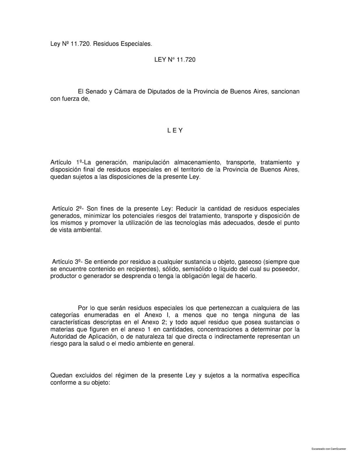 Ley 11720 Ley 11 Residuos Especiales Ley 11 El Senado Y Cámara De