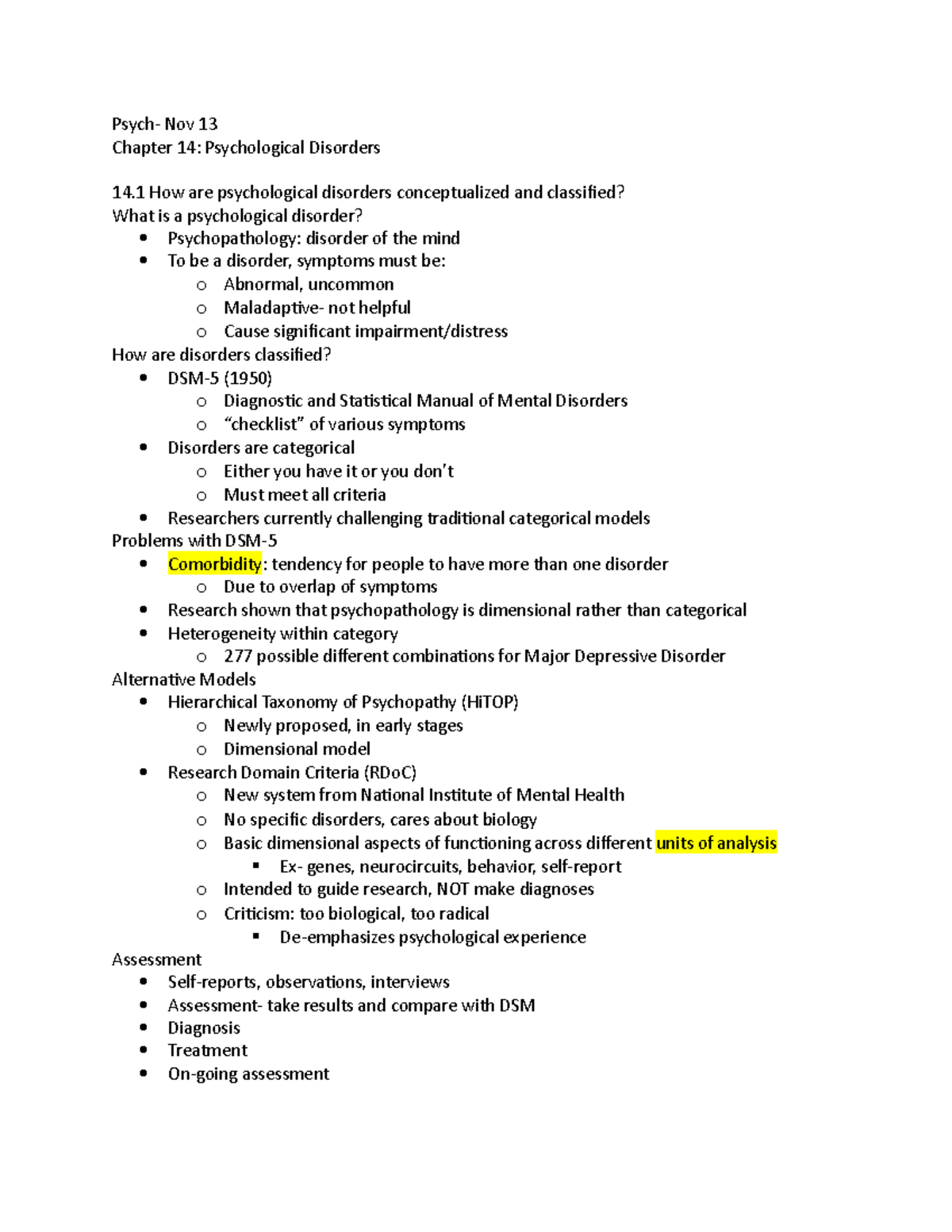 Psych Chapter 14 Lecture Notes 13 Psych Nov 13 Chapter 14