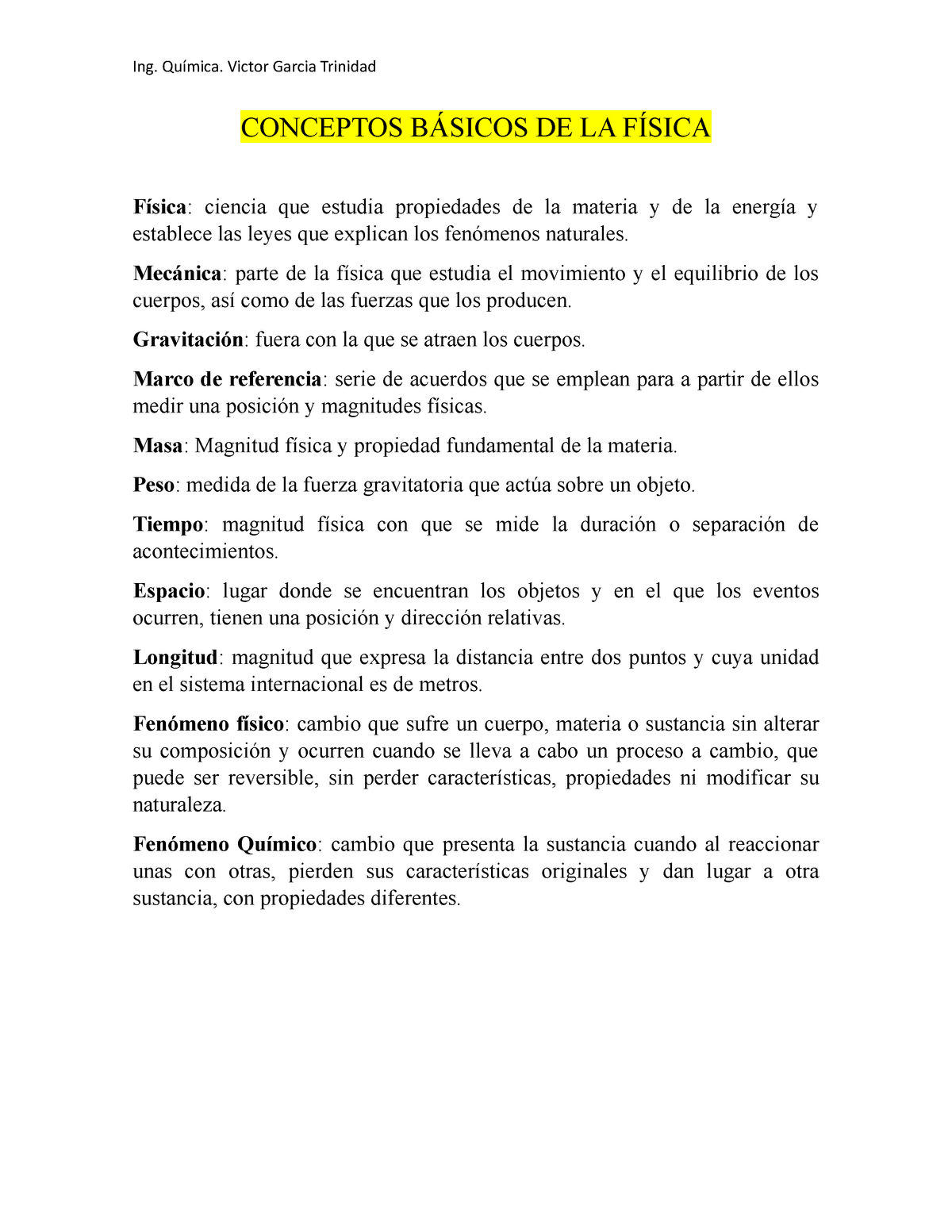 Conceptos Básicos De La Física Ing Química Victor Garcia Trinidad