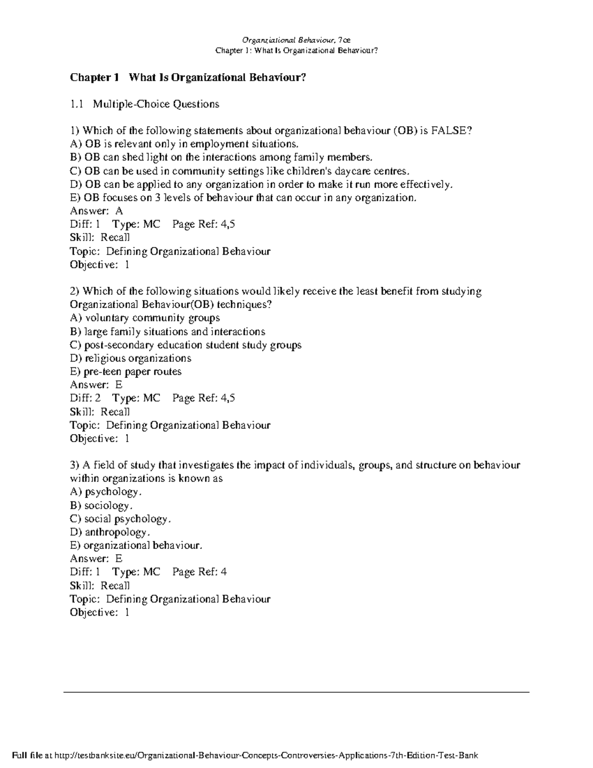 Chapter 1 What Is Organizational Behaviour A Ob Chapter 1 What Is