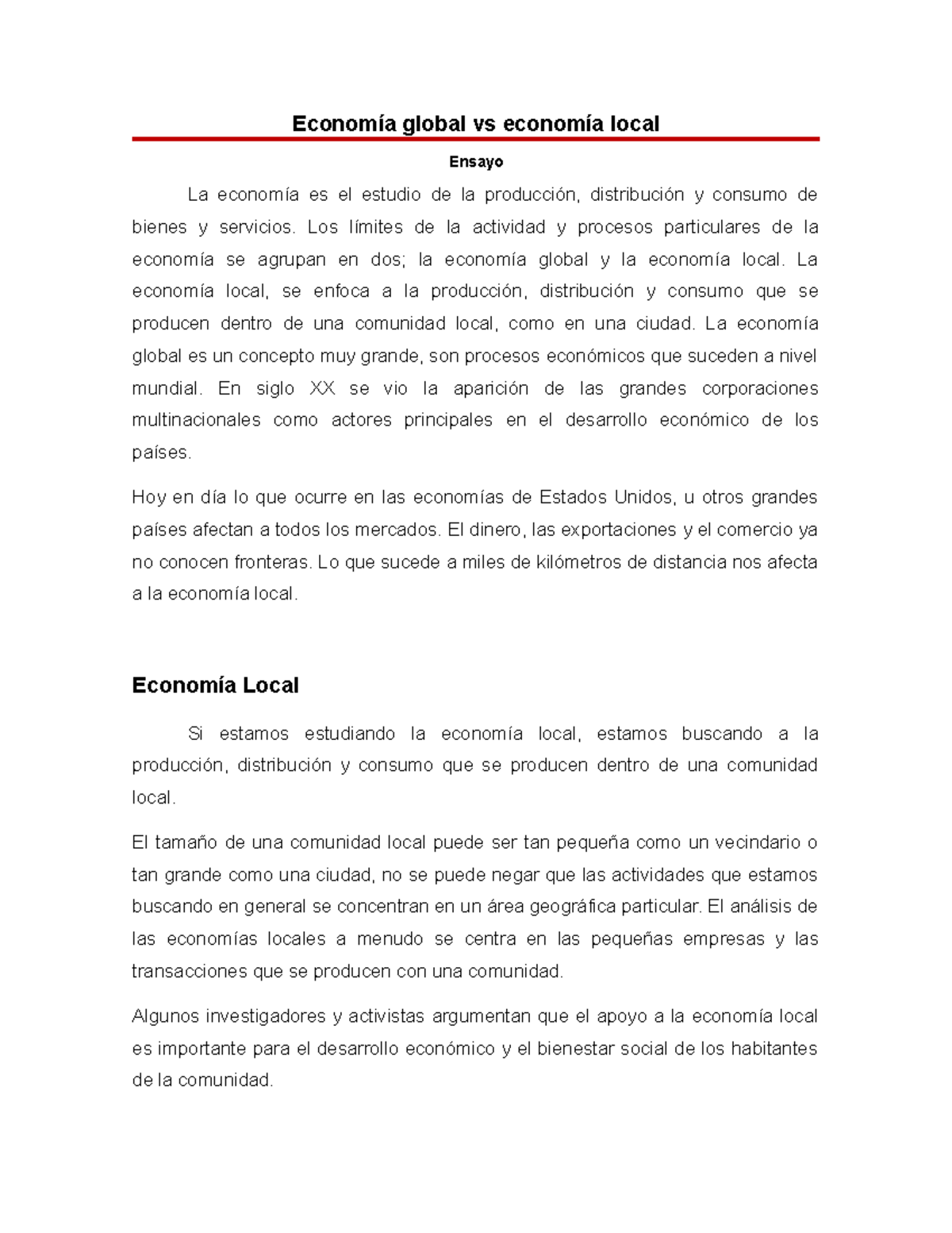 Economía Global Vs Economía Local Economía Global Vs Economía Local