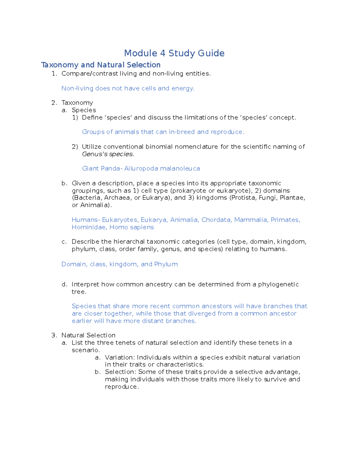 2023 Module 4 Study Guide Module 4 Study Guide Taxonomy And Natural