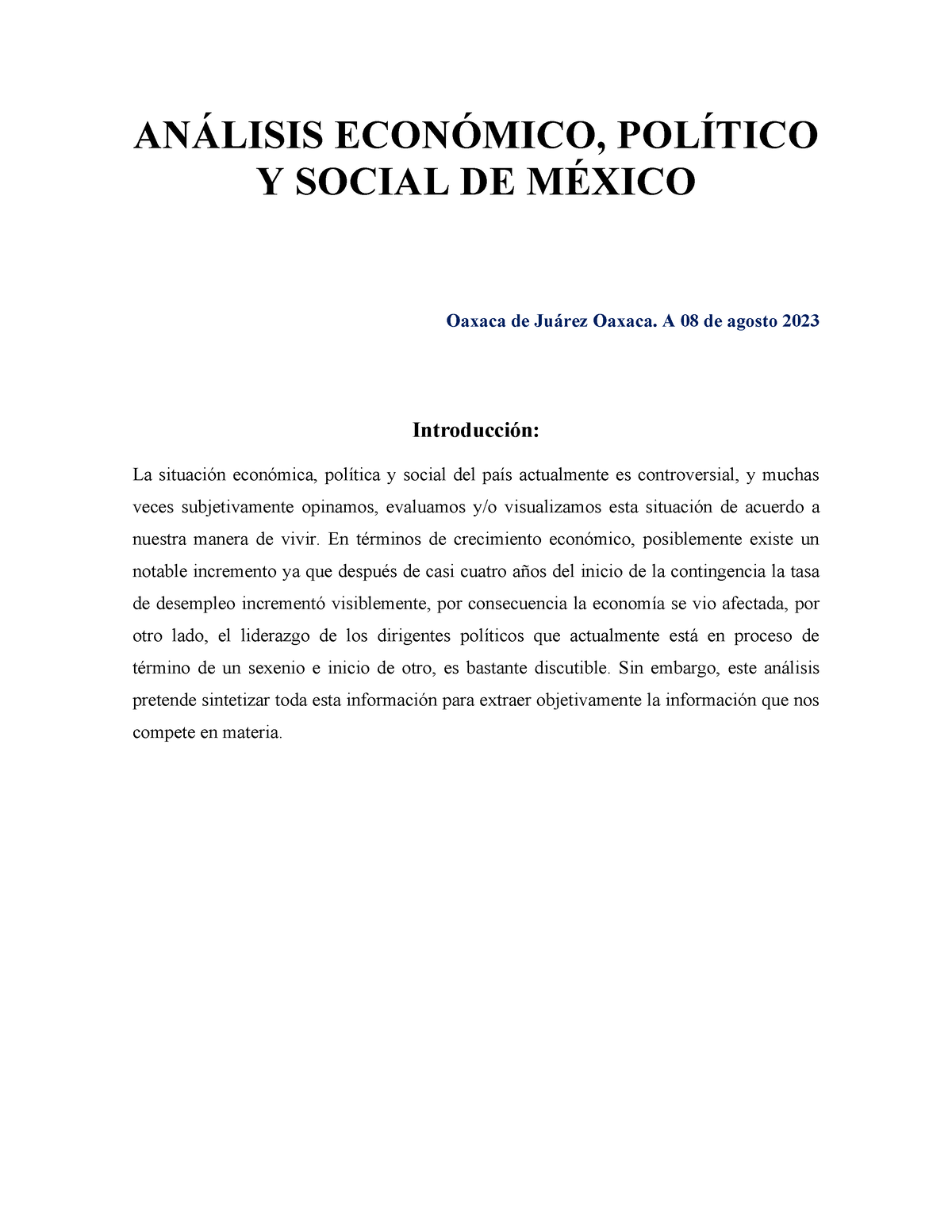 Analisis Politico Y Social De Mexico Uni Comunal AnÁlisis EconÓmico