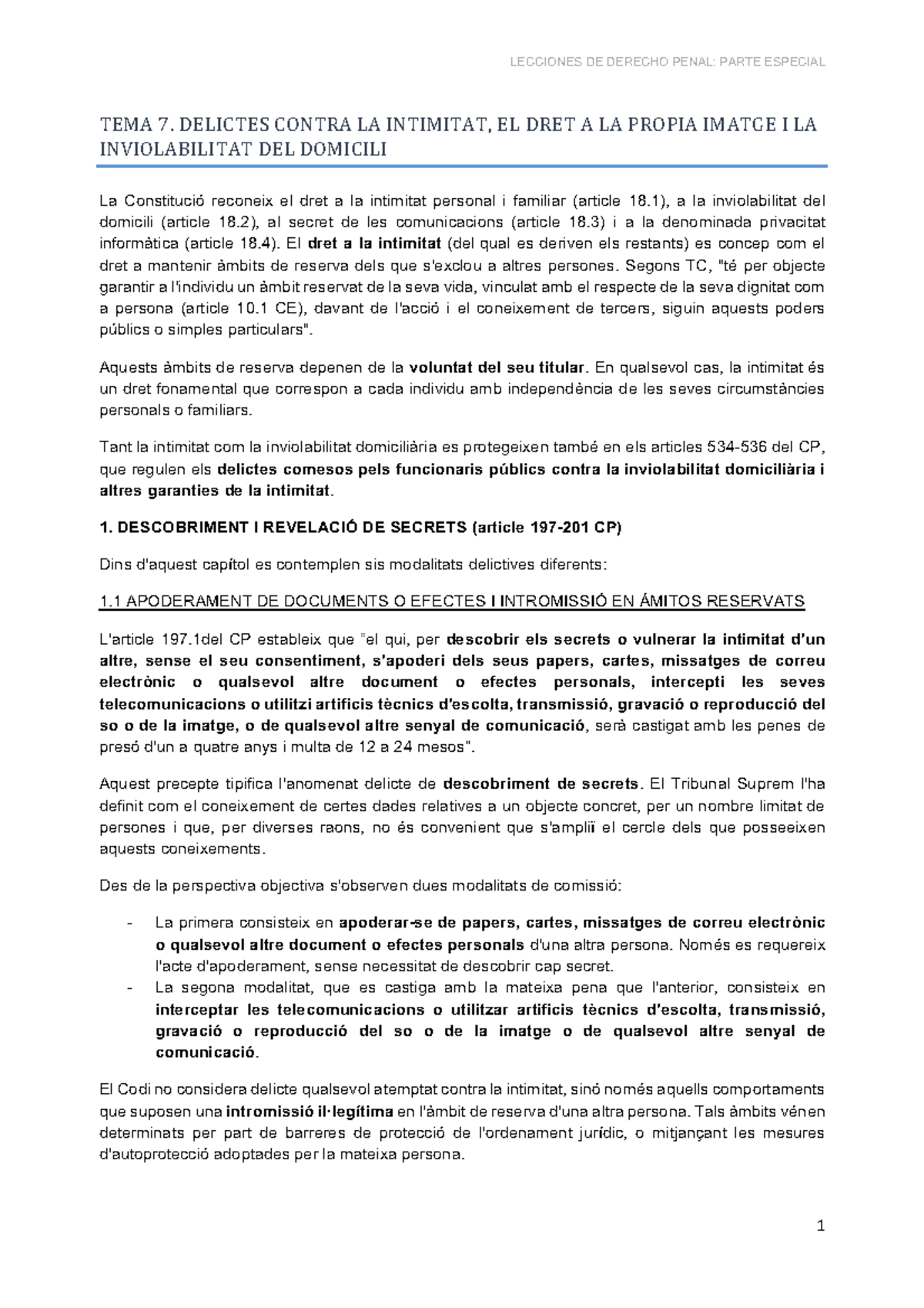 Tema 7 Delitos Contra La Intimidad Manual Lecciones De Derecho Penal