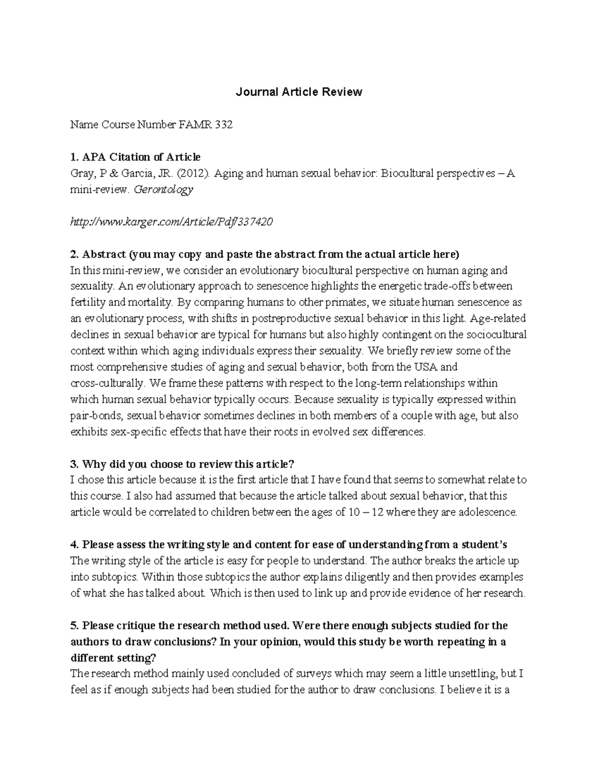 Article Review Template Apa