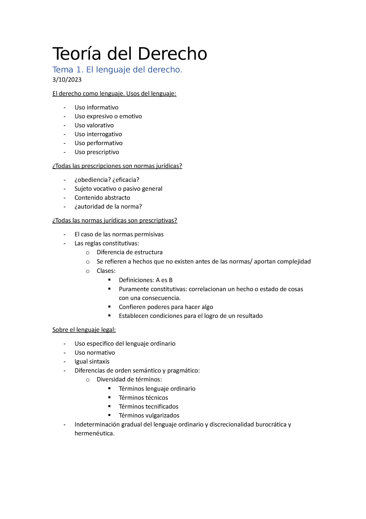 Tema 1 Apuntes Teoría Del Derecho Tema 1 El Lenguaje Del Derecho