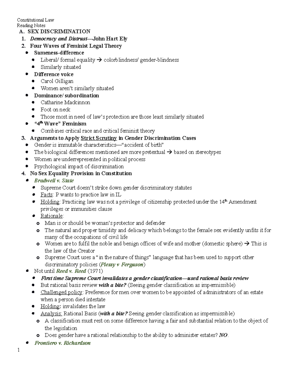 Constitutional Law Outline 3 Reading Notes A Sex Discrimination 1