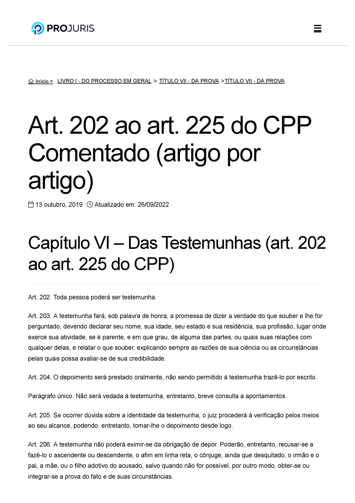 Art 202 Ao Art 225 Do Cpp Comentado Artigo Por Artigo Início