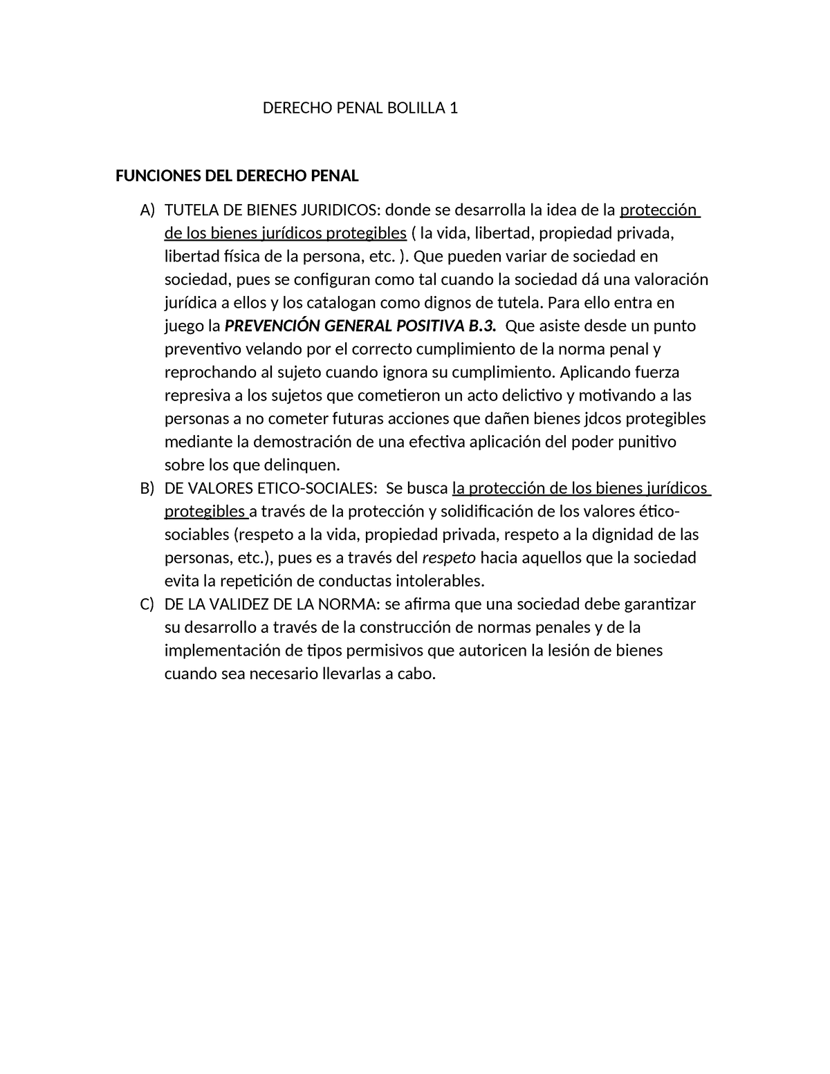 Resumen Bolilla 1 Derecho Penal Bolilla 1 Funciones Del Derecho Penal