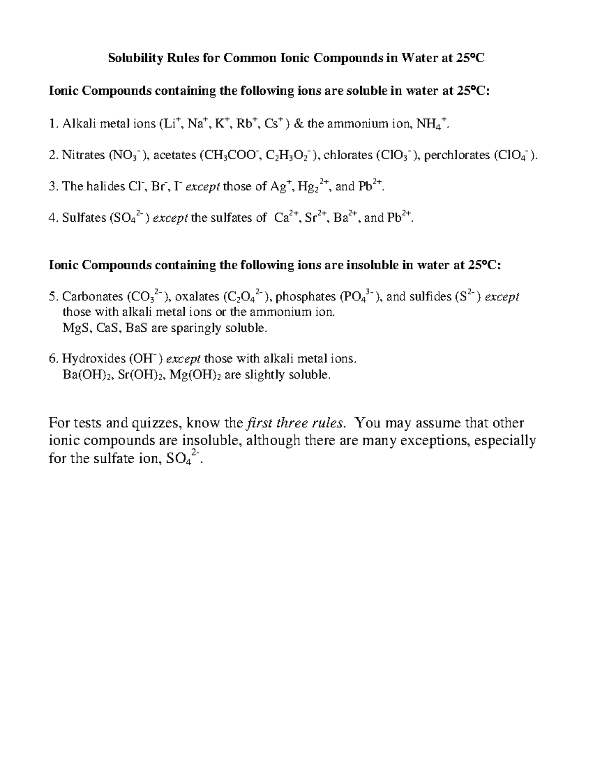 Solubility Rules For Common Ionic Compounds Y2004 Alkali Metal Ions