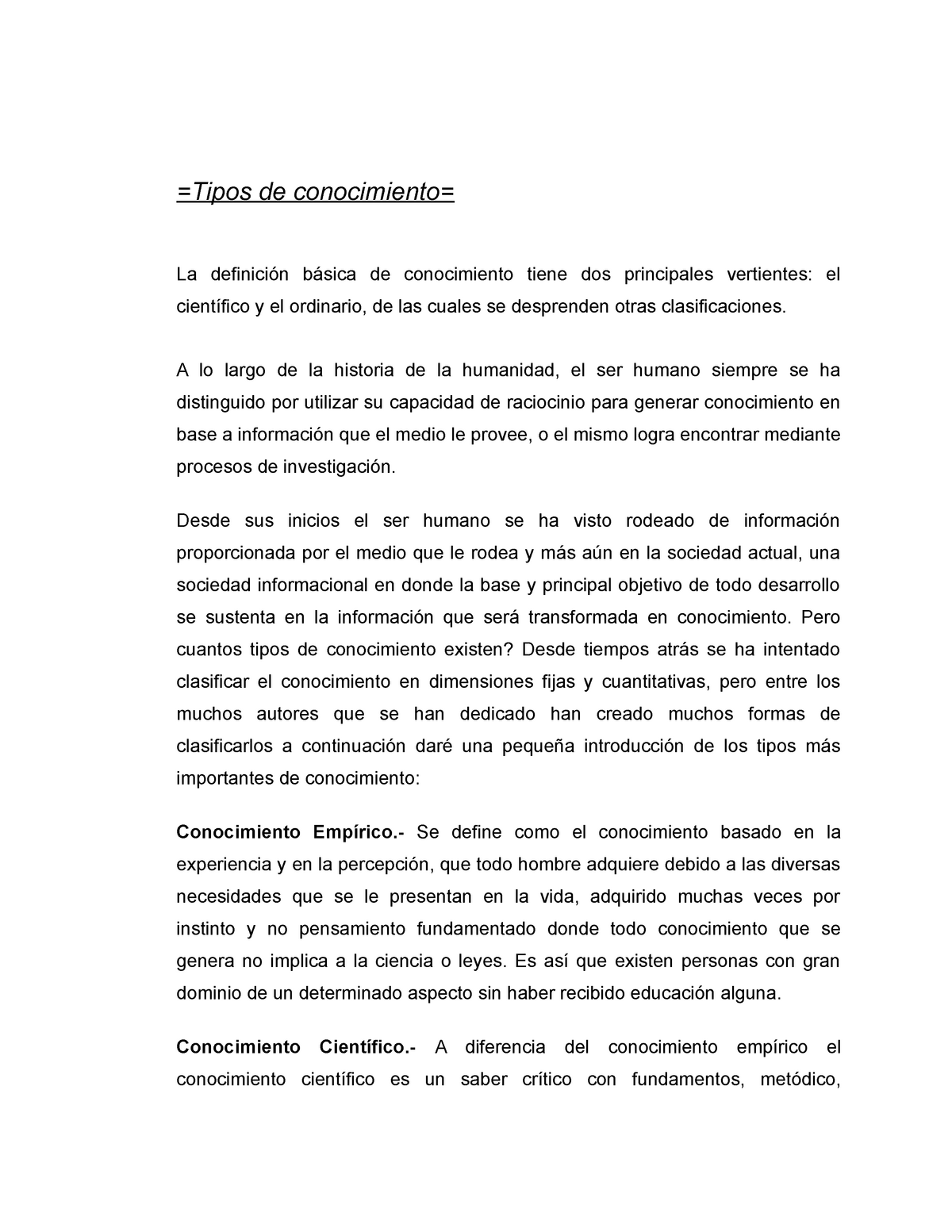 Tipos De Conocimiento Apuntes 16 De La De Conocimiento Tiene Dos